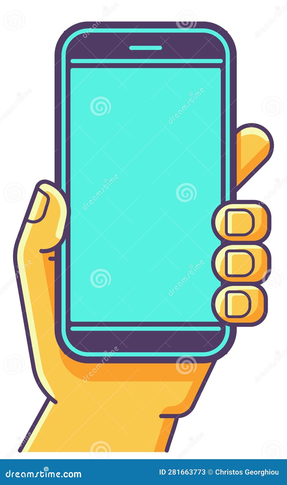 Hand Holding Mobile Phone Screen Cartoon Icon Stock Vector ...
