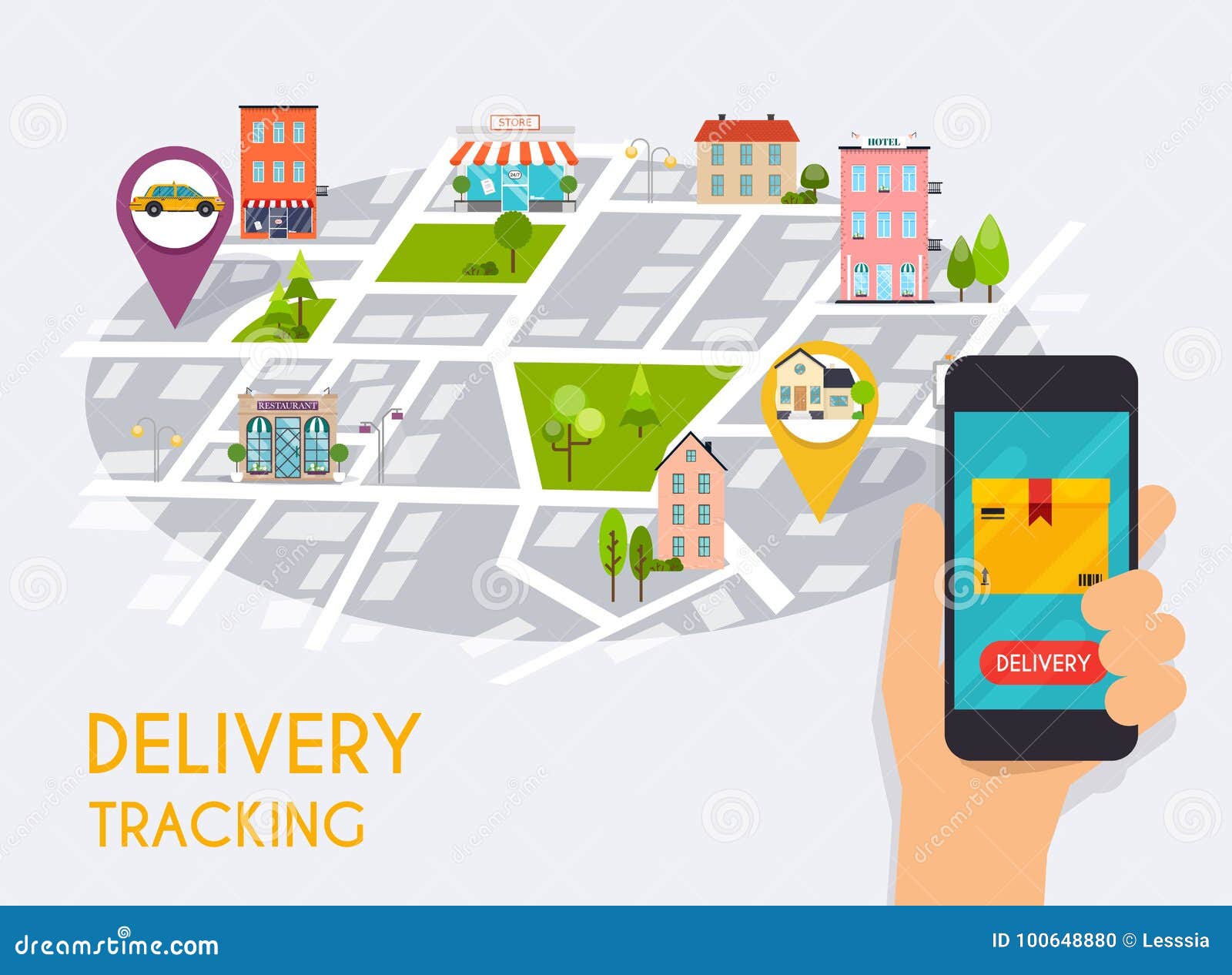 Hand Holding Mobile Smart Phone with App Delivery Tracking. Vector ...
