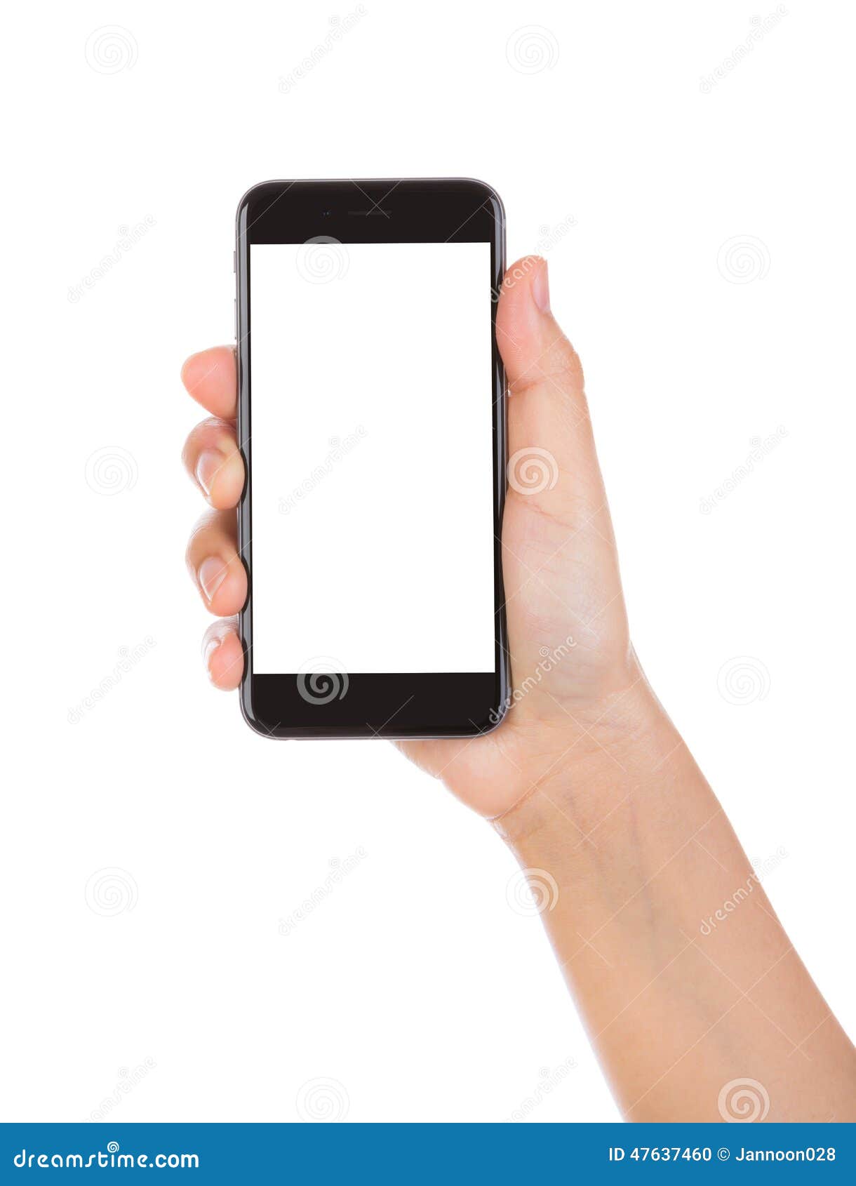 Hand Holding Mobile Smart Phone with Blank Screen Isolated on White ...