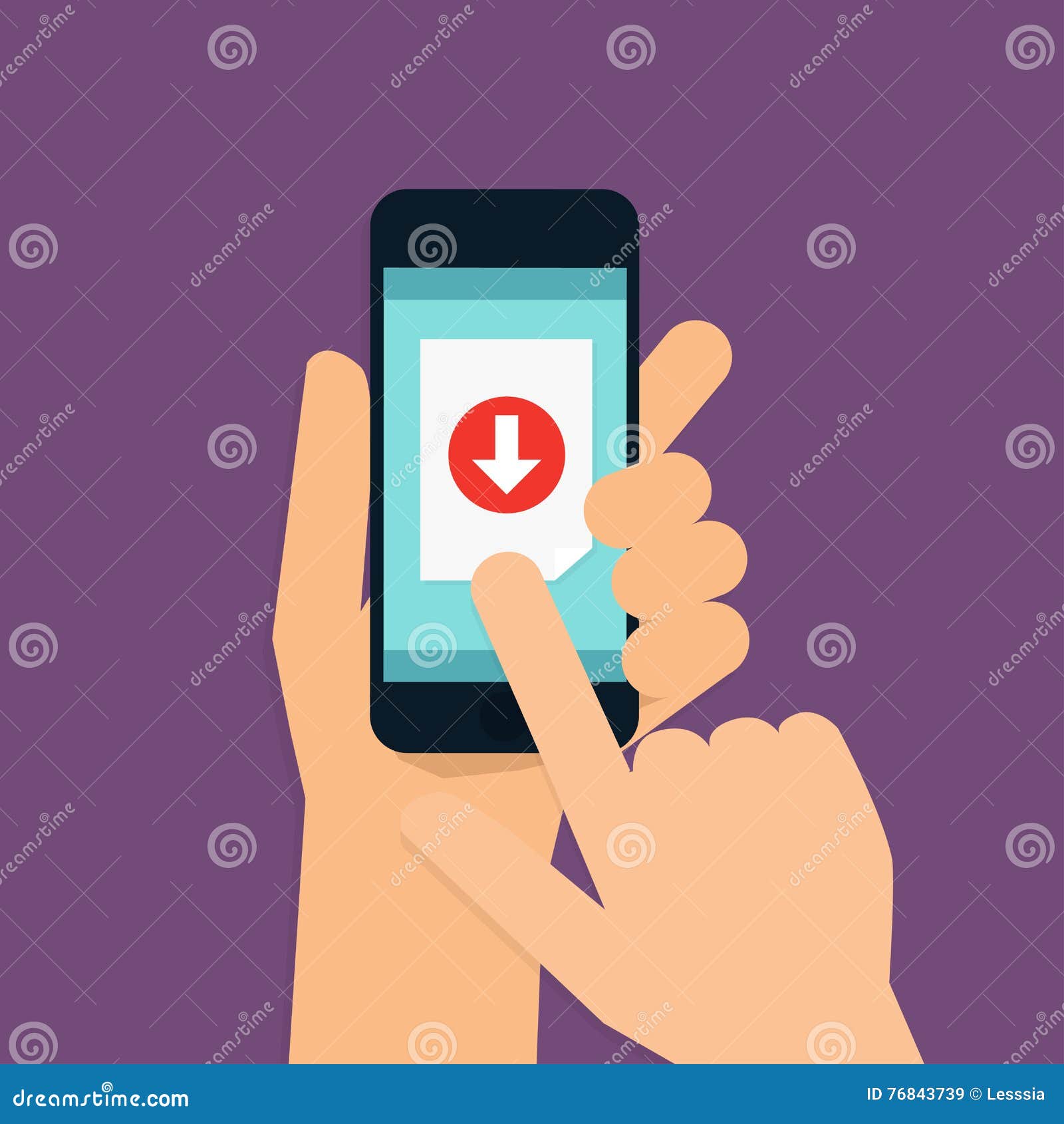 Hand Holding Mobile Smart Phone with Download App. Vector Modern Stock ...