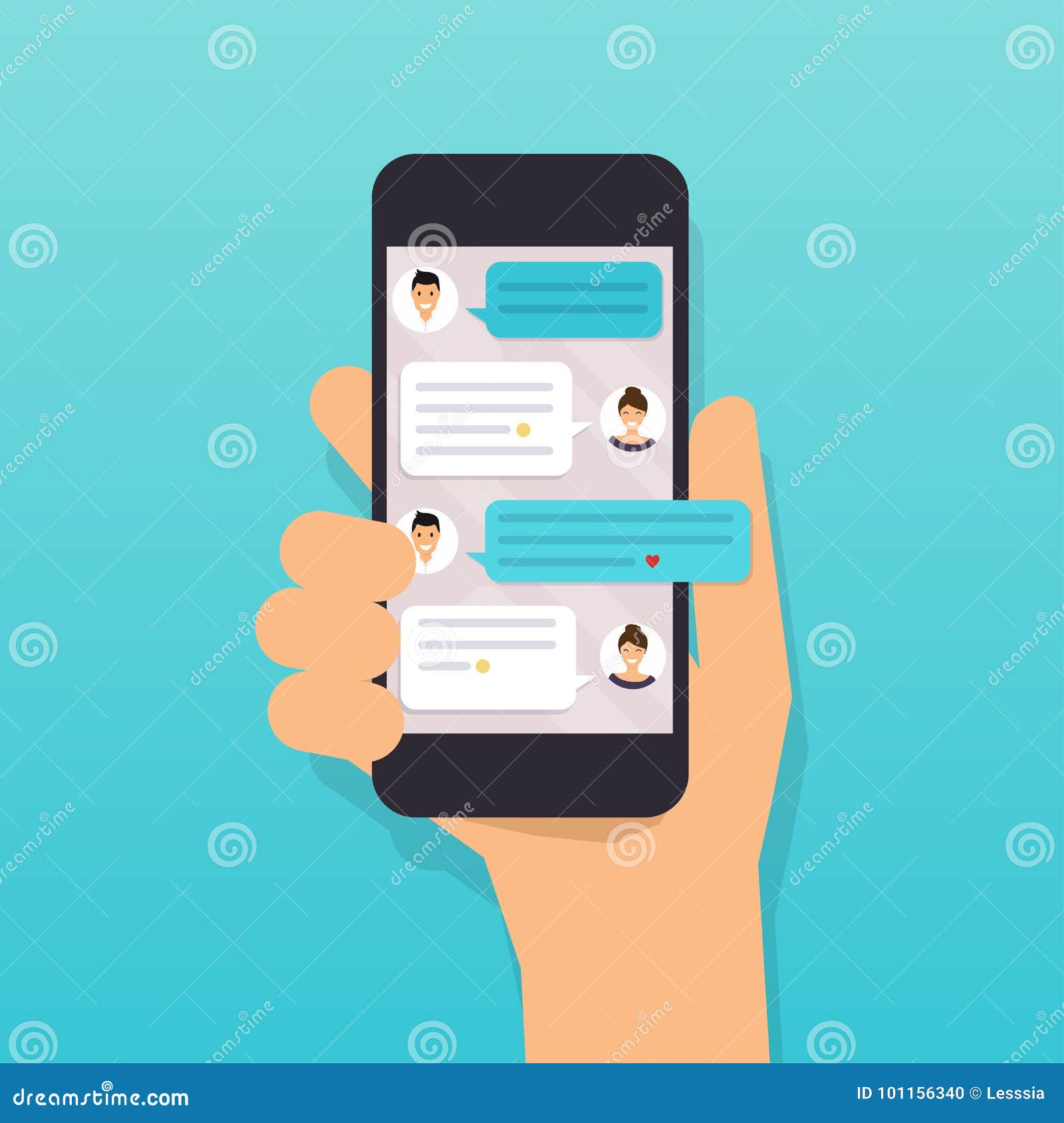 Hand Holding Mobile Smart Phone with Text Message. Flat Design M Stock ...