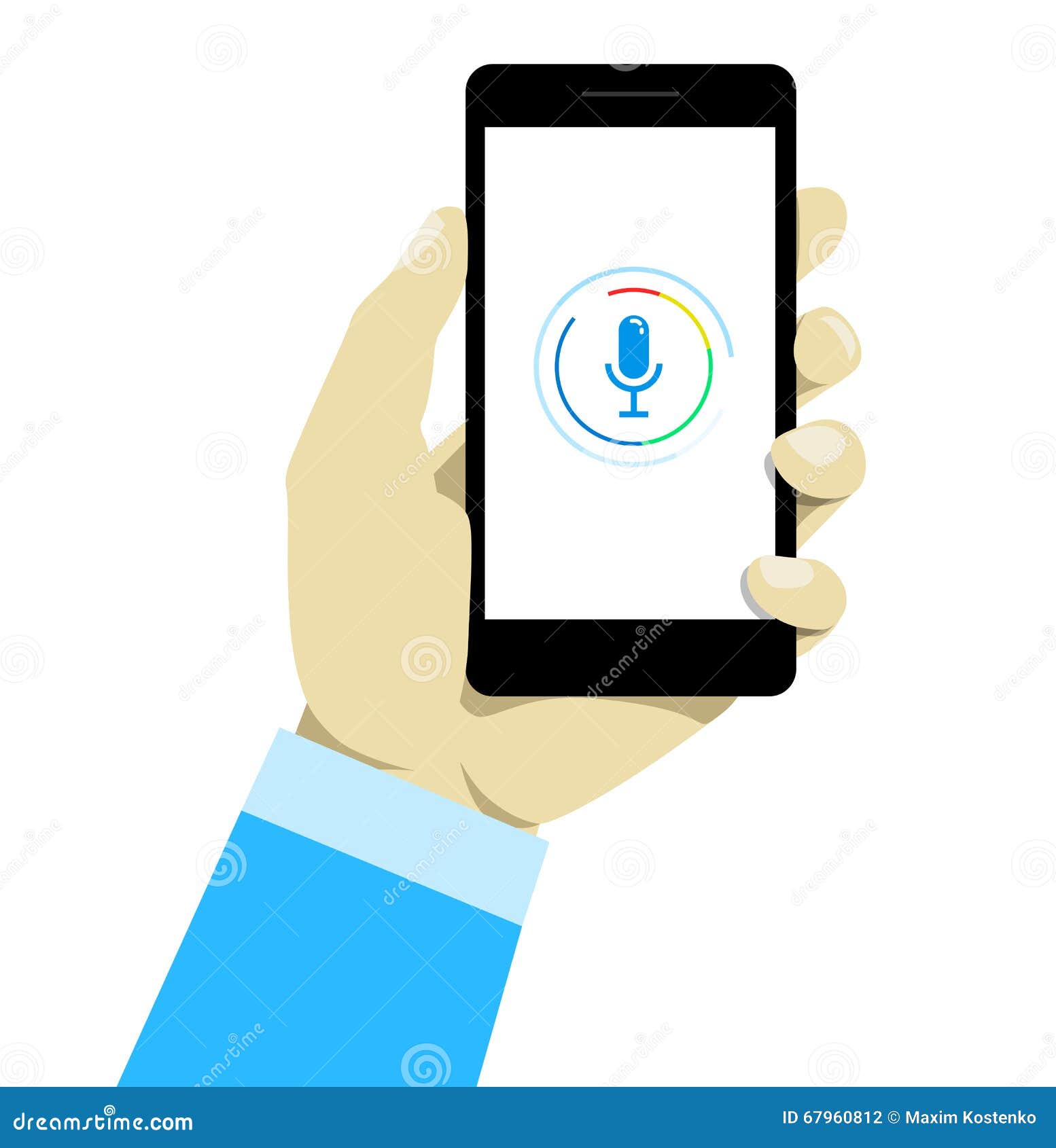 Hand Holding Mobile Smart Phone with Voice Control. Stock Vector ...