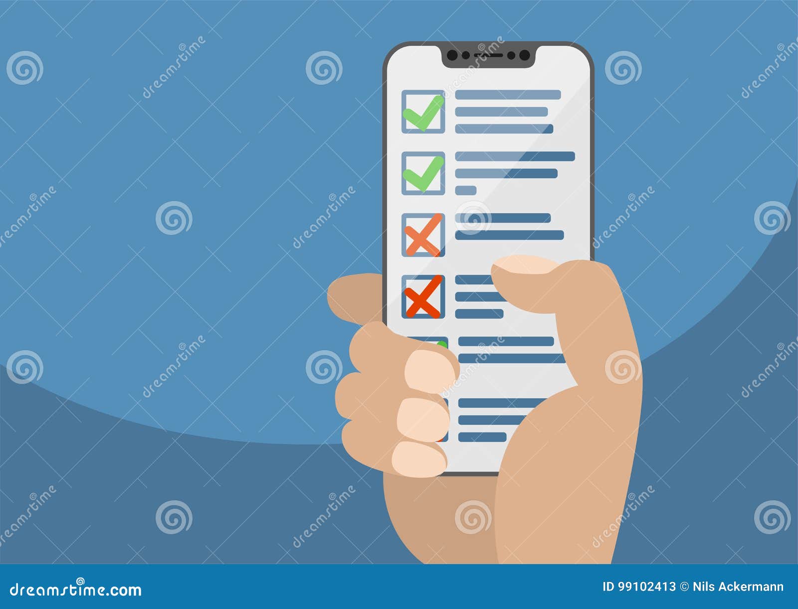 Hand Holding Modern Bezel Free Smartphone with Checklist or Task List ...