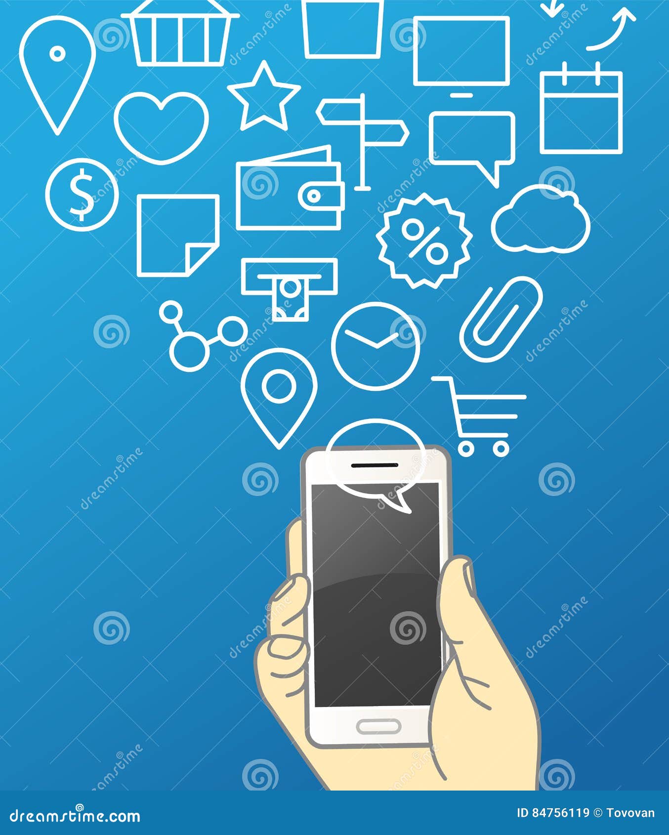 Hand Holding Modern Smartphone. Communication Concept Stock Vector ...