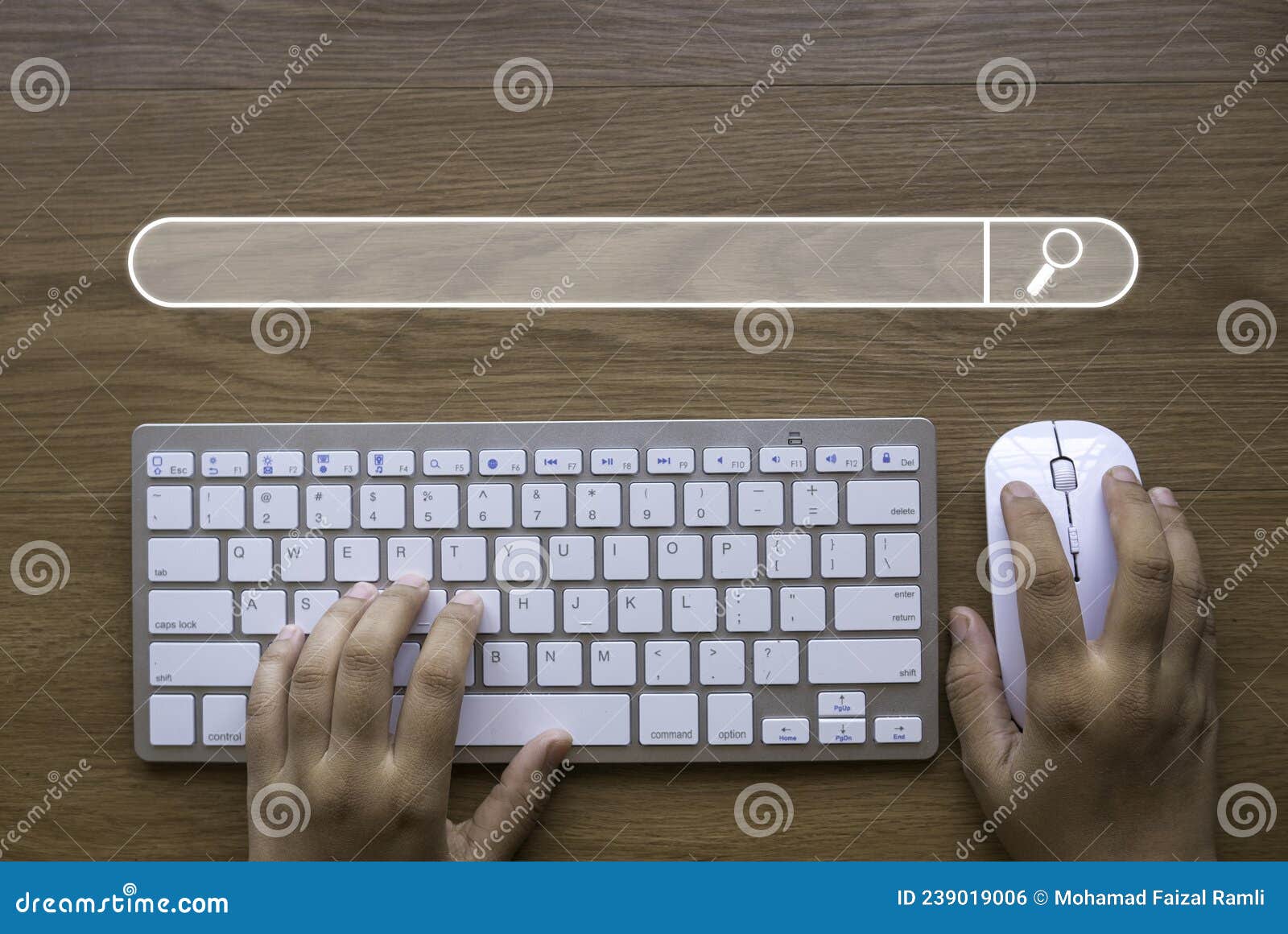 Hand Holding Mouse and Computer Keyboard with a Search Bar Icon Stock ...