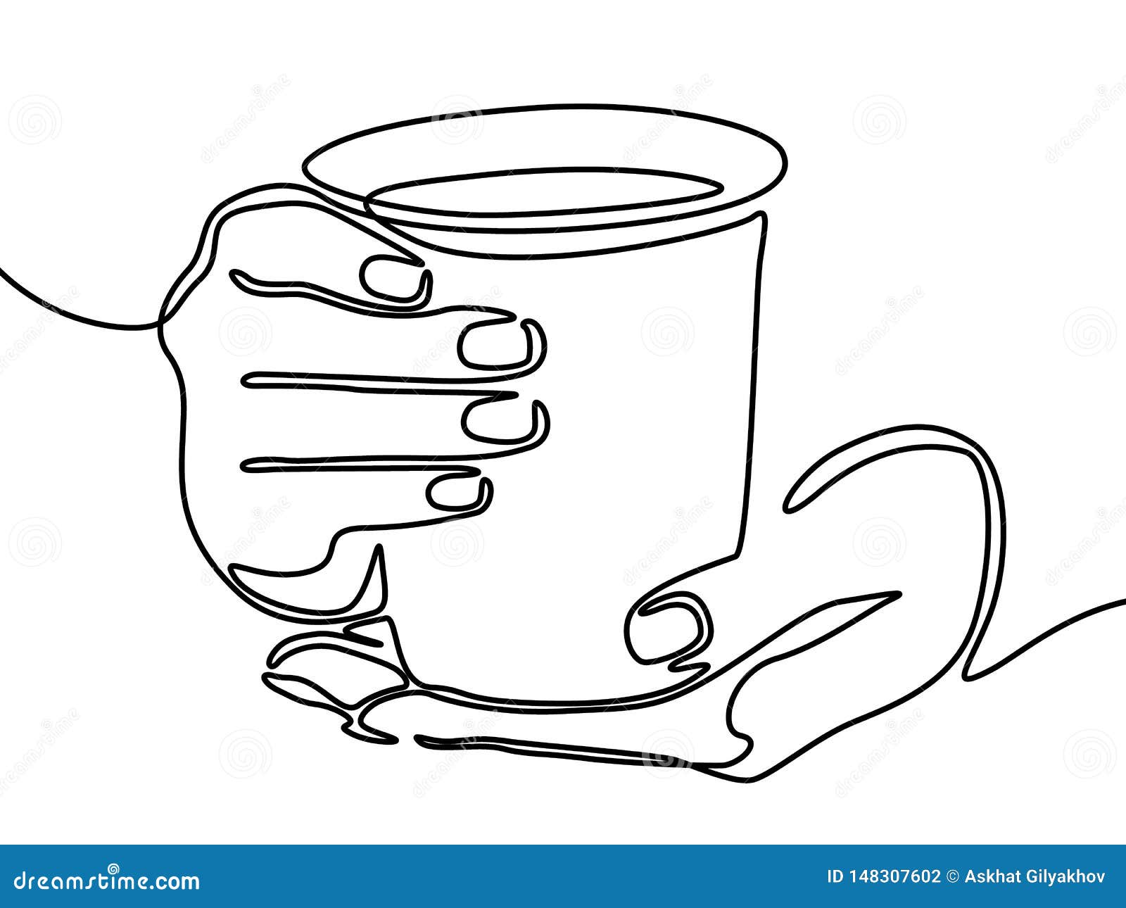 Hand Holding Mug with Tea or Coffee. One Line Drawing. Stock Vector ...