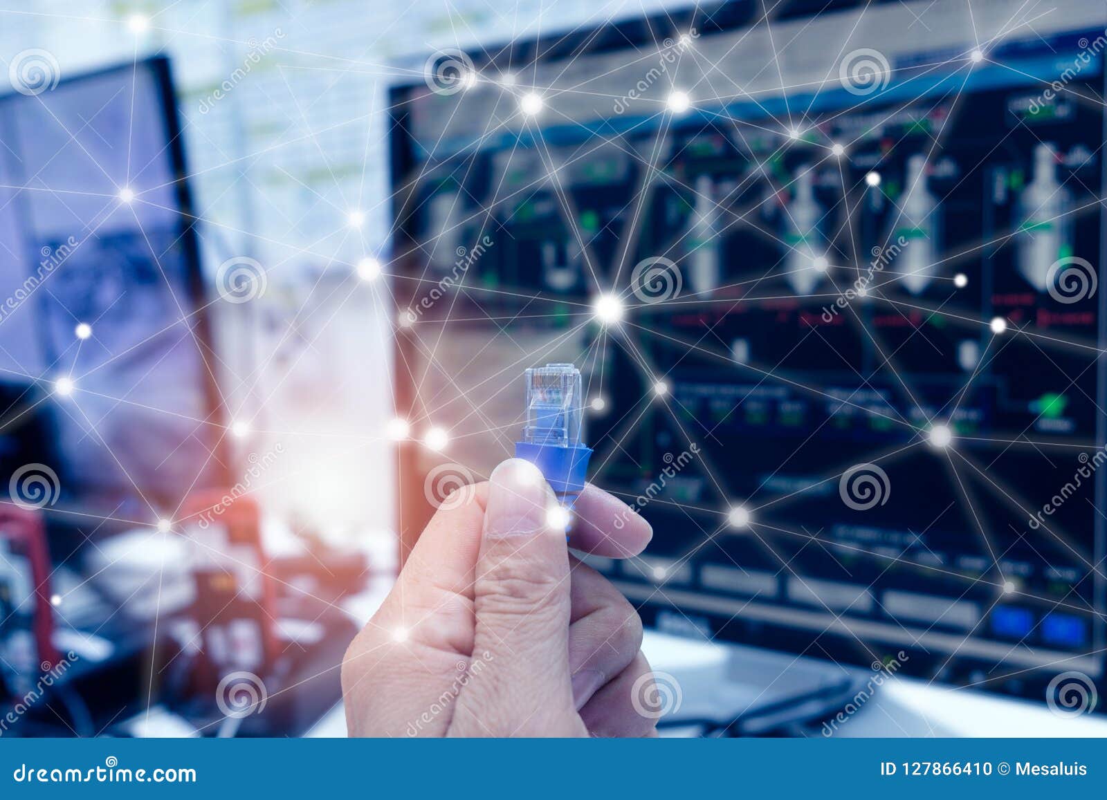 Hand Holding Network Cable Connect To Global Communications Stock Photo ...