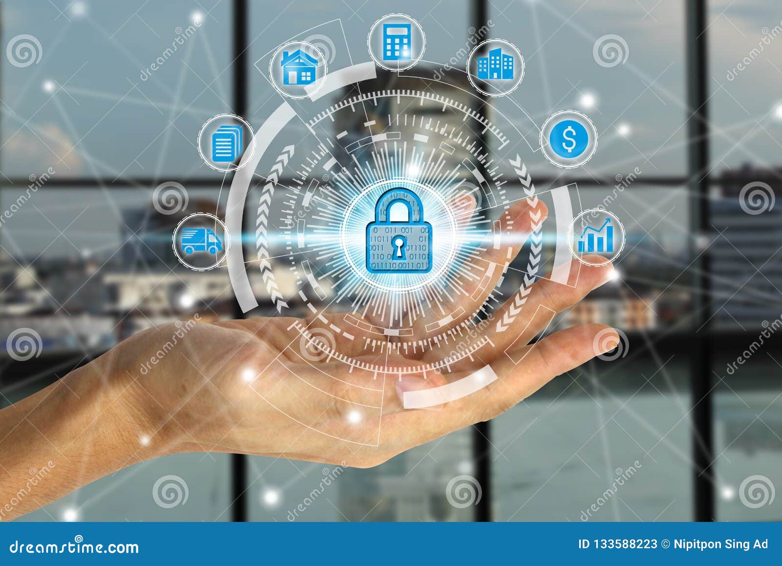 Hand Holding Network Using Padlock Stock Image - Image of network, data ...