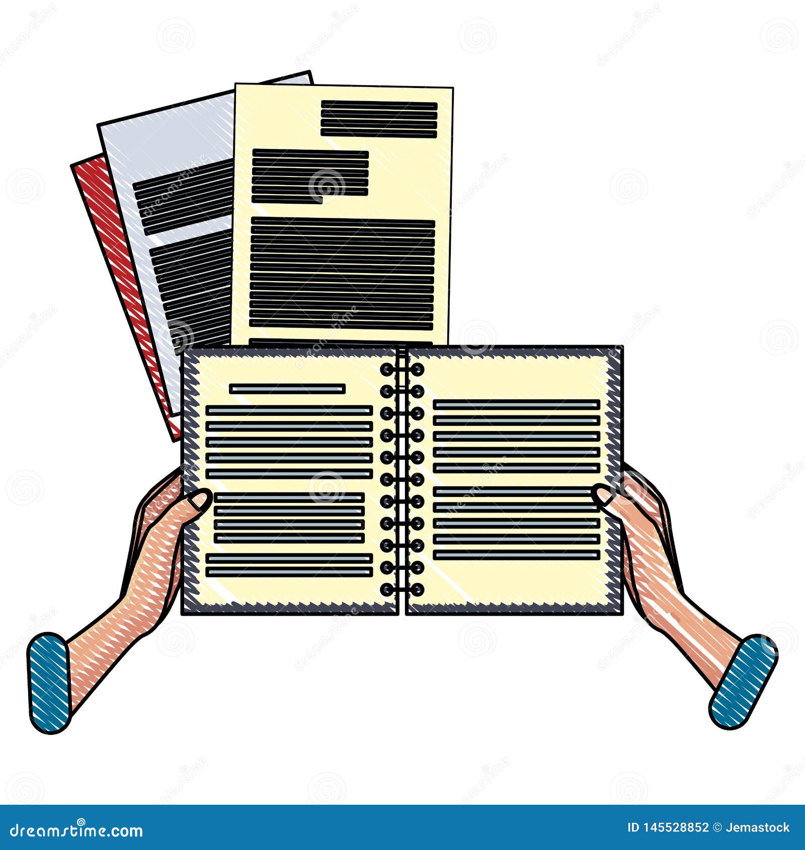 Hand Holding Notebook and Documents Scribble Stock Vector ...