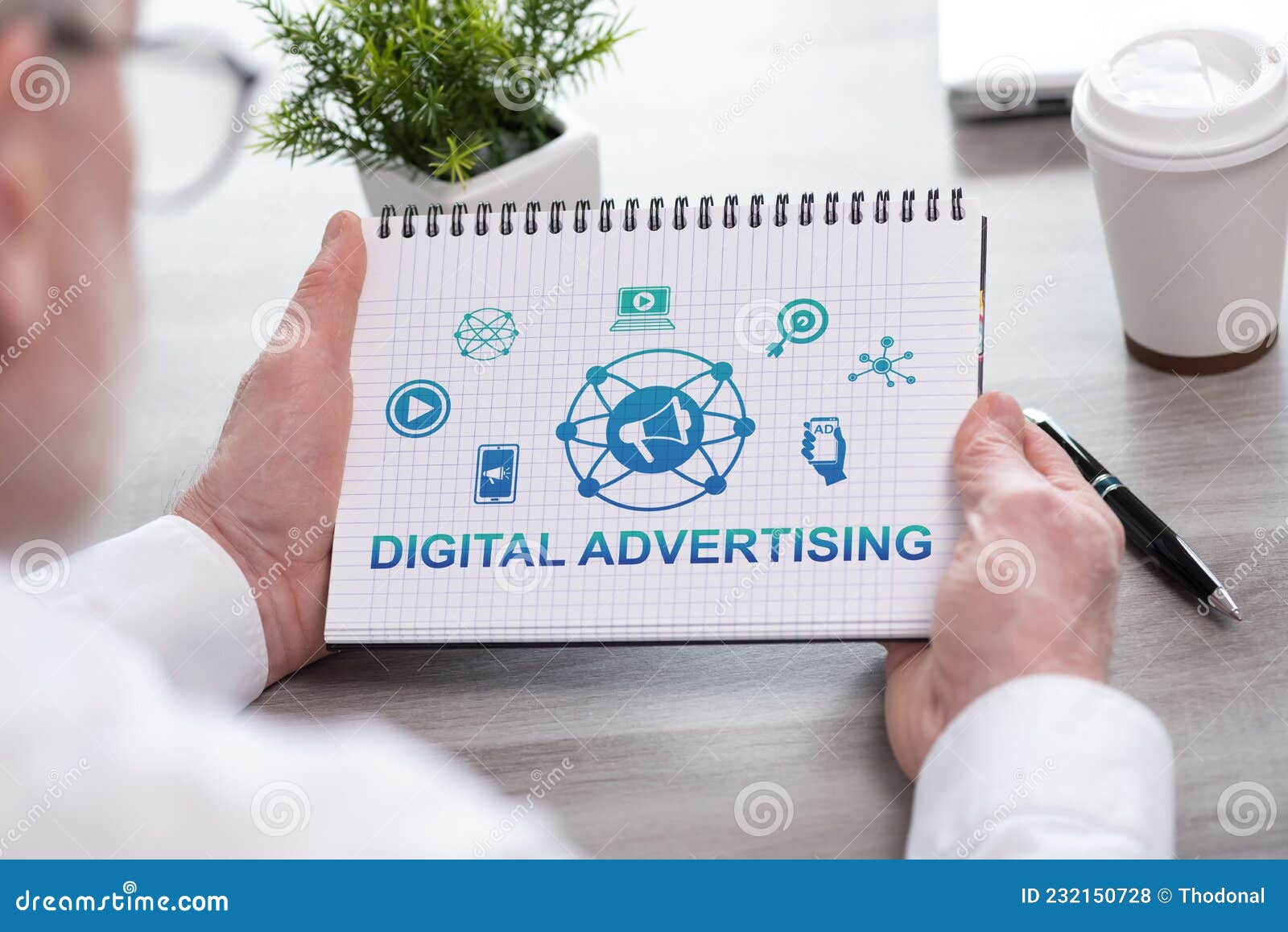 Digital Advertising Concept on a Notepad Stock Photo - Image of mobile ...