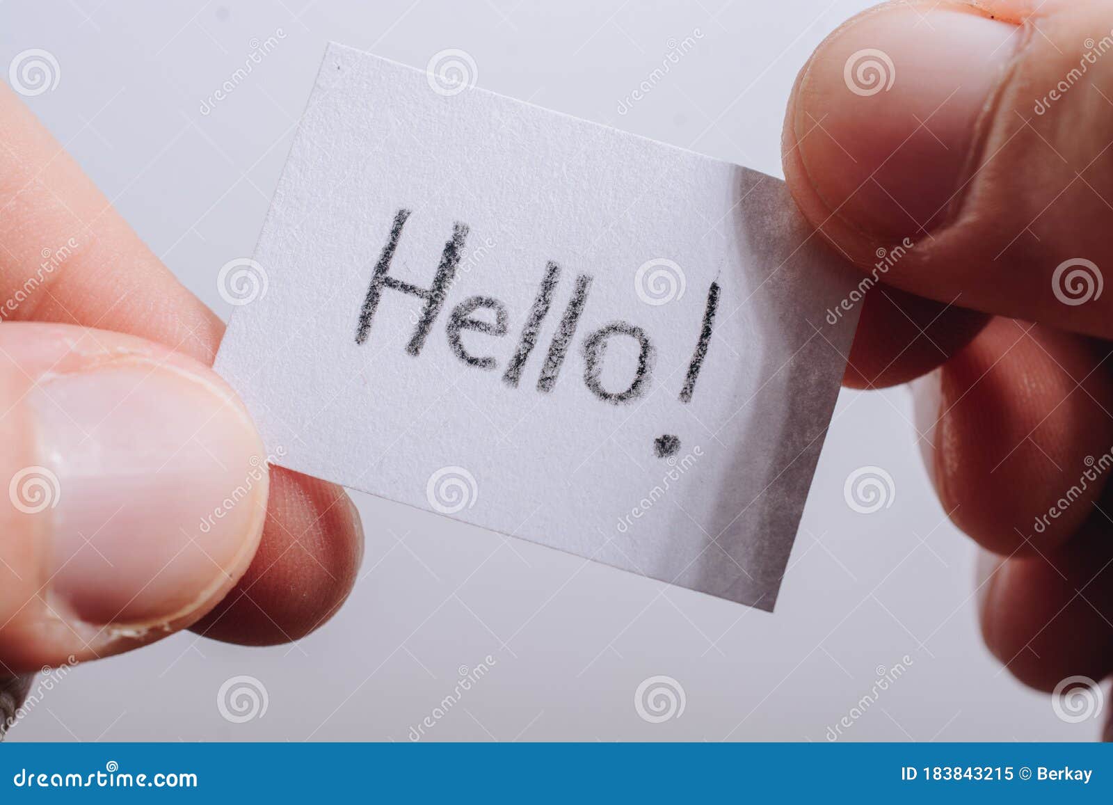 Hand Holding Notepaper with HELLO Wording on White Stock Image - Image ...