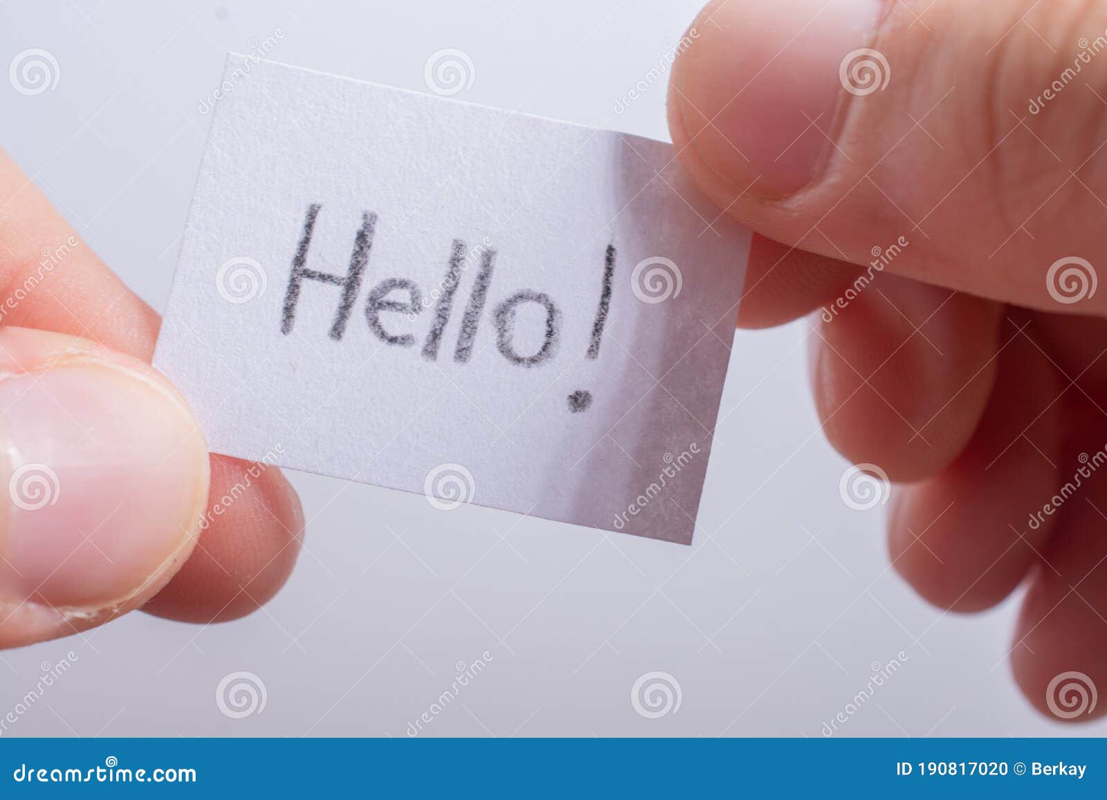 Hand Holding Notepaper with HELLO Wording on White Stock Photo - Image ...