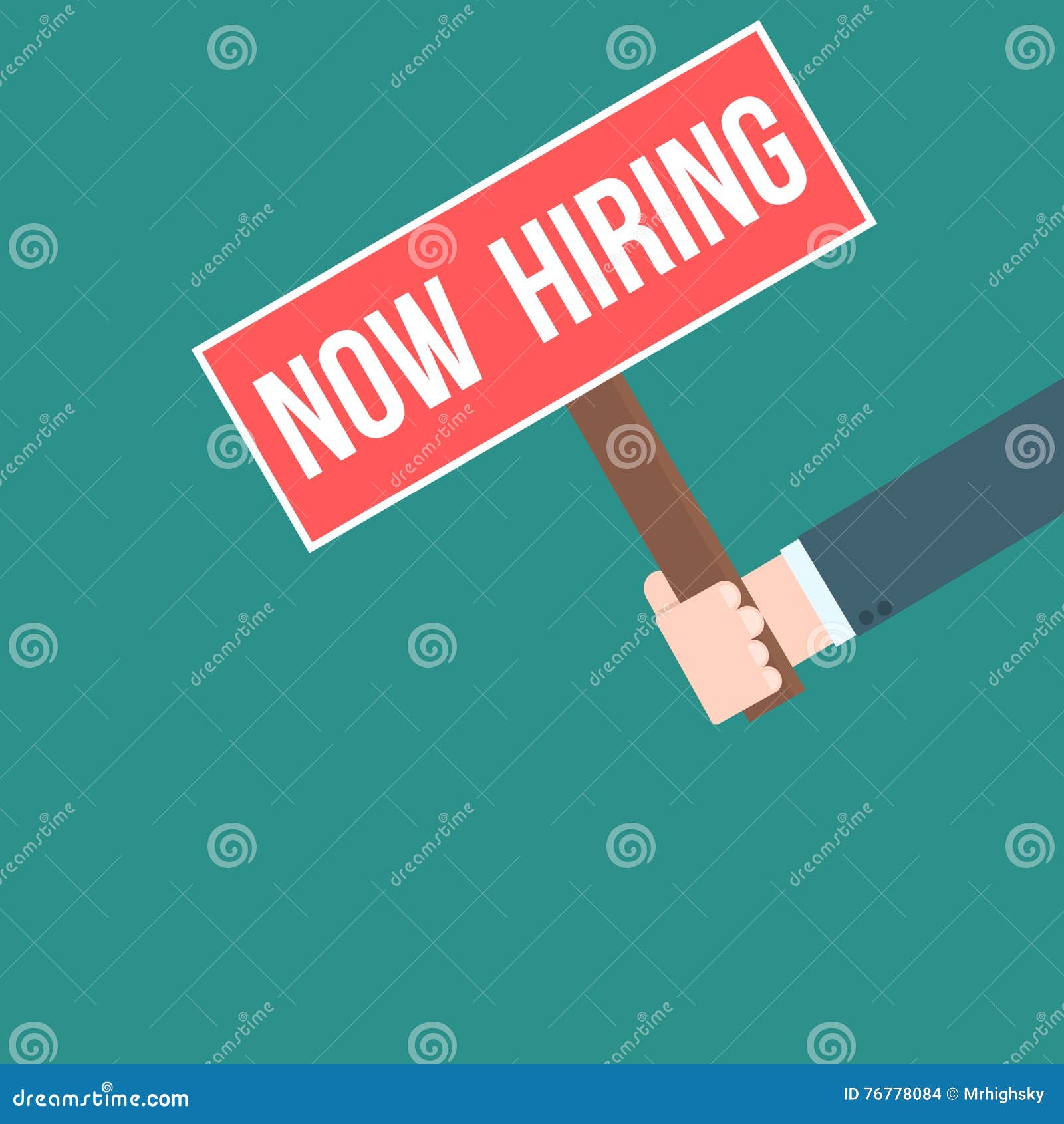 Hand Holding Now Hiring Sign Stock Vector - Illustration of modern ...