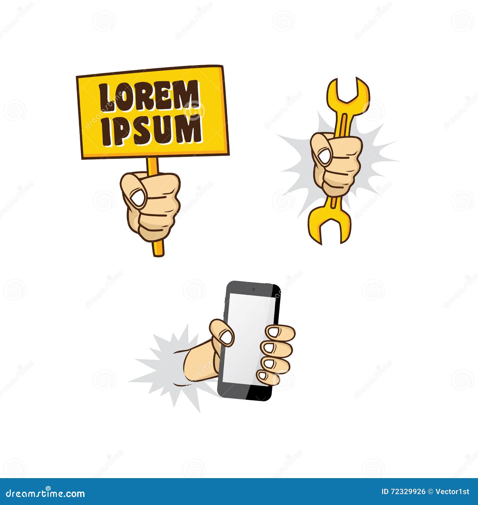 Hand holding object set stock vector. Illustration of cartoon - 72329926