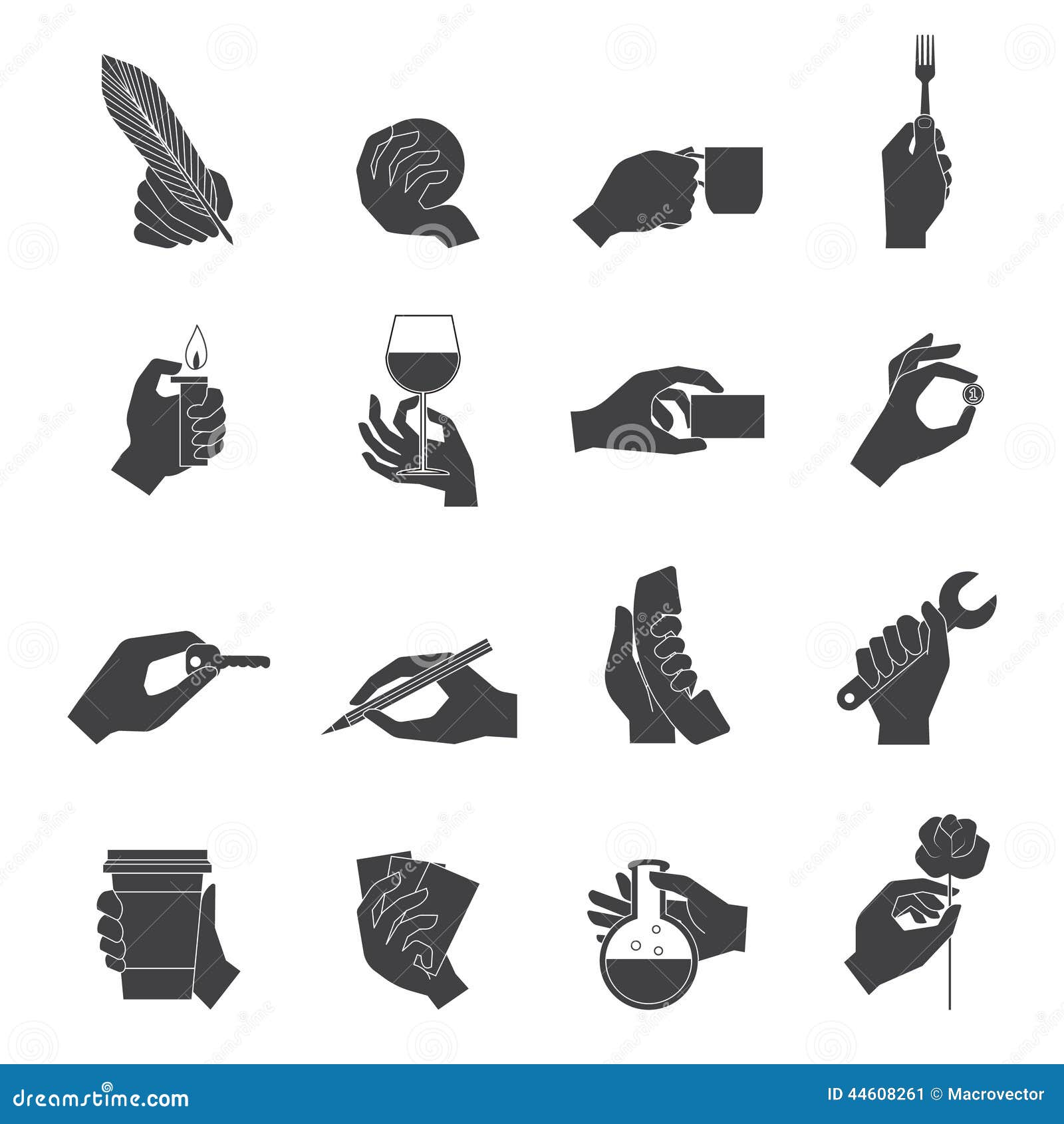 Hand Holding Objects Black Set Stock Vector - Illustration of business ...