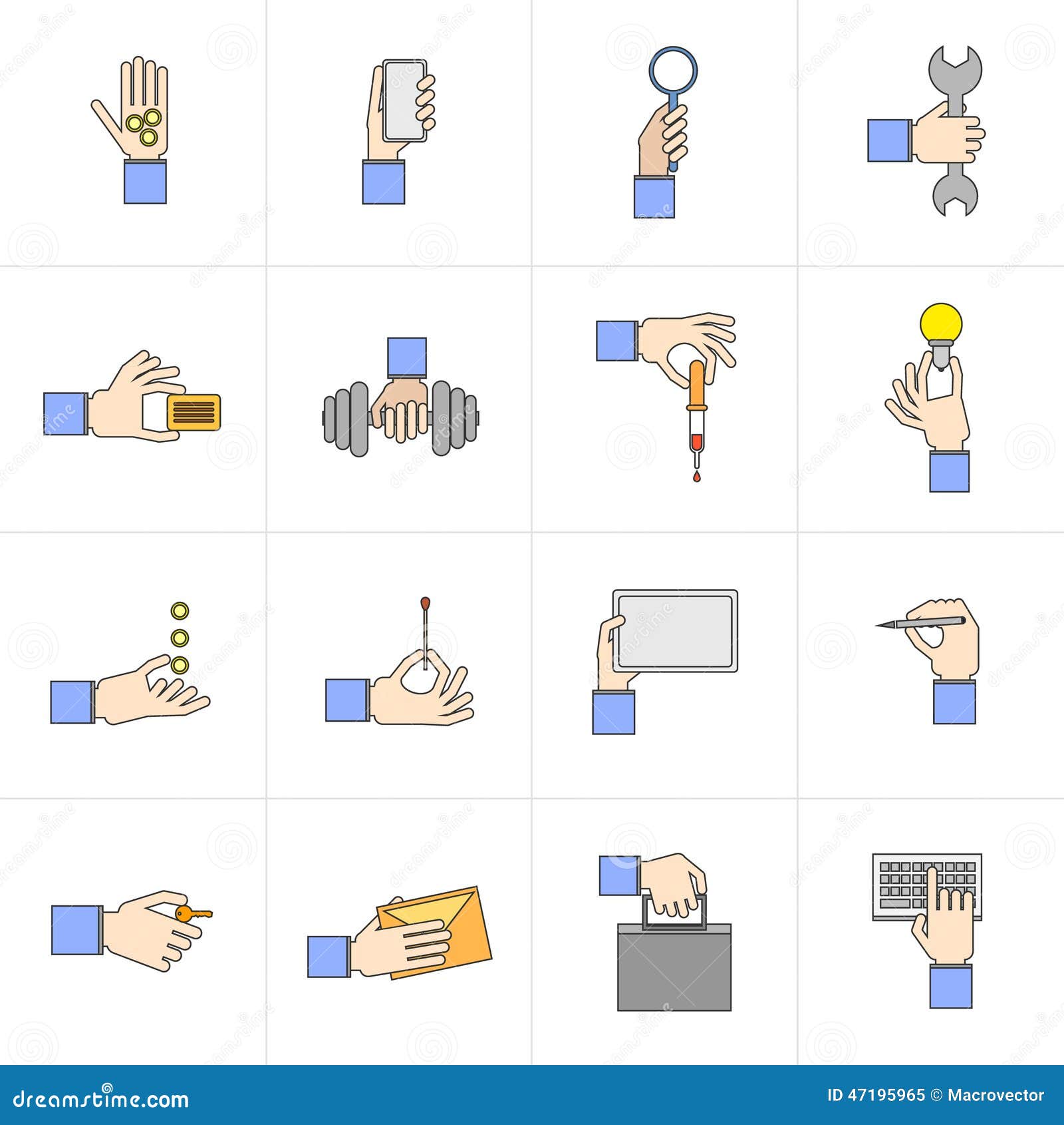 Hand Holding Objects Flat Set Stock Vector - Illustration of elements ...