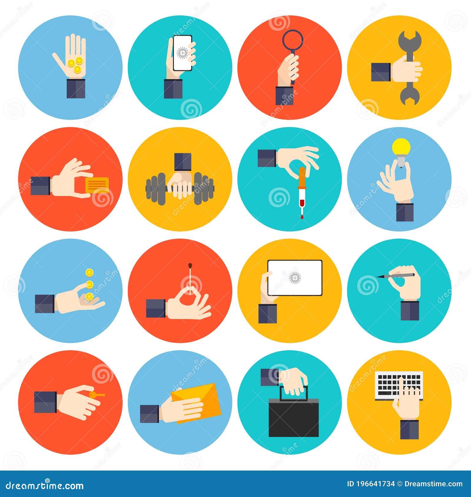 Hand Holding Objects Flat Set Stock Vector - Illustration of holding ...