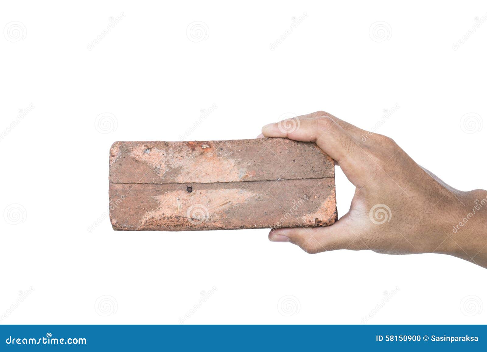 Hand Holding Old Decay Low Quality Brick, Isolated on White Background ...