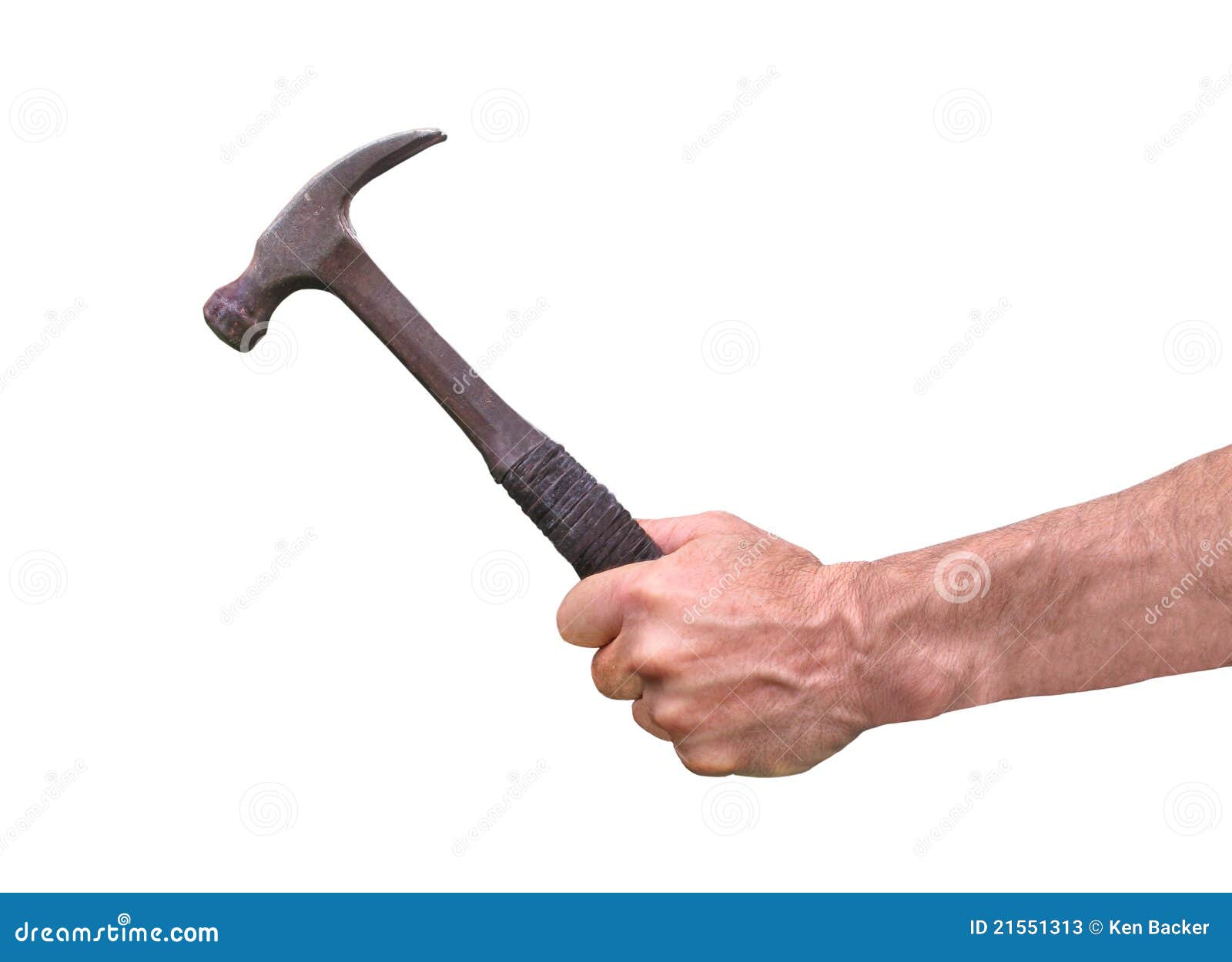 Hand Holding an Old Hammer, Isolate on White. Stock Image - Image of ...