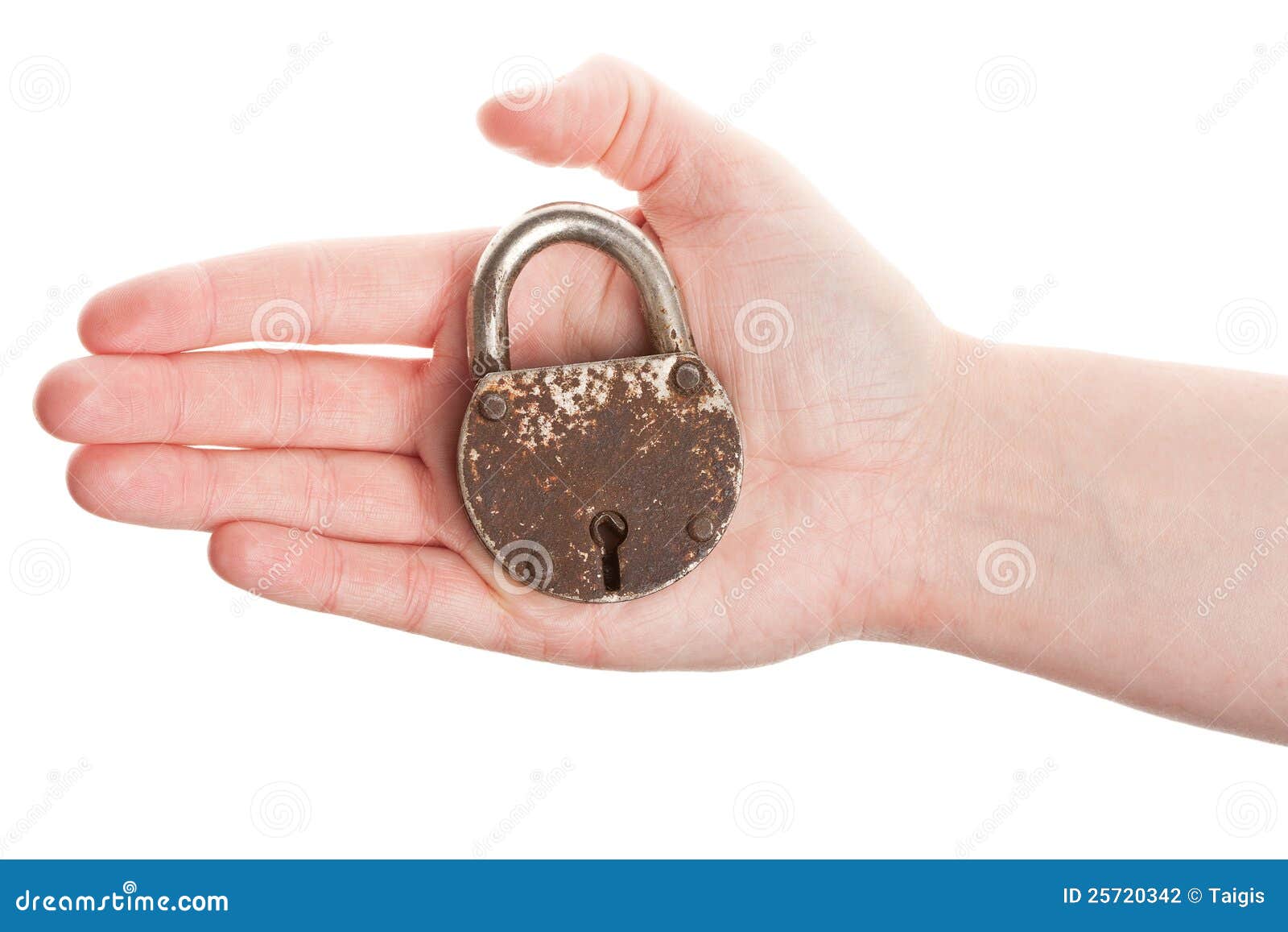 Hand holding old padlock stock photo. Image of metal - 25720342