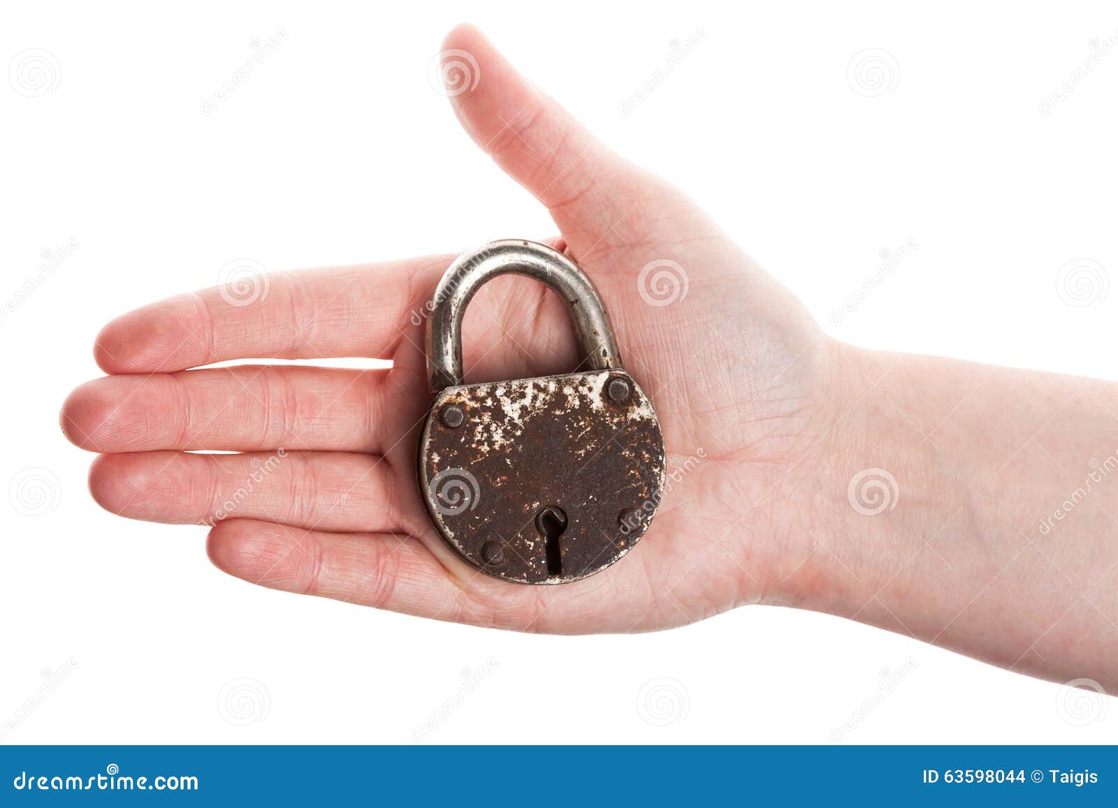 Hand holding old padlock stock photo. Image of fingers - 63598044