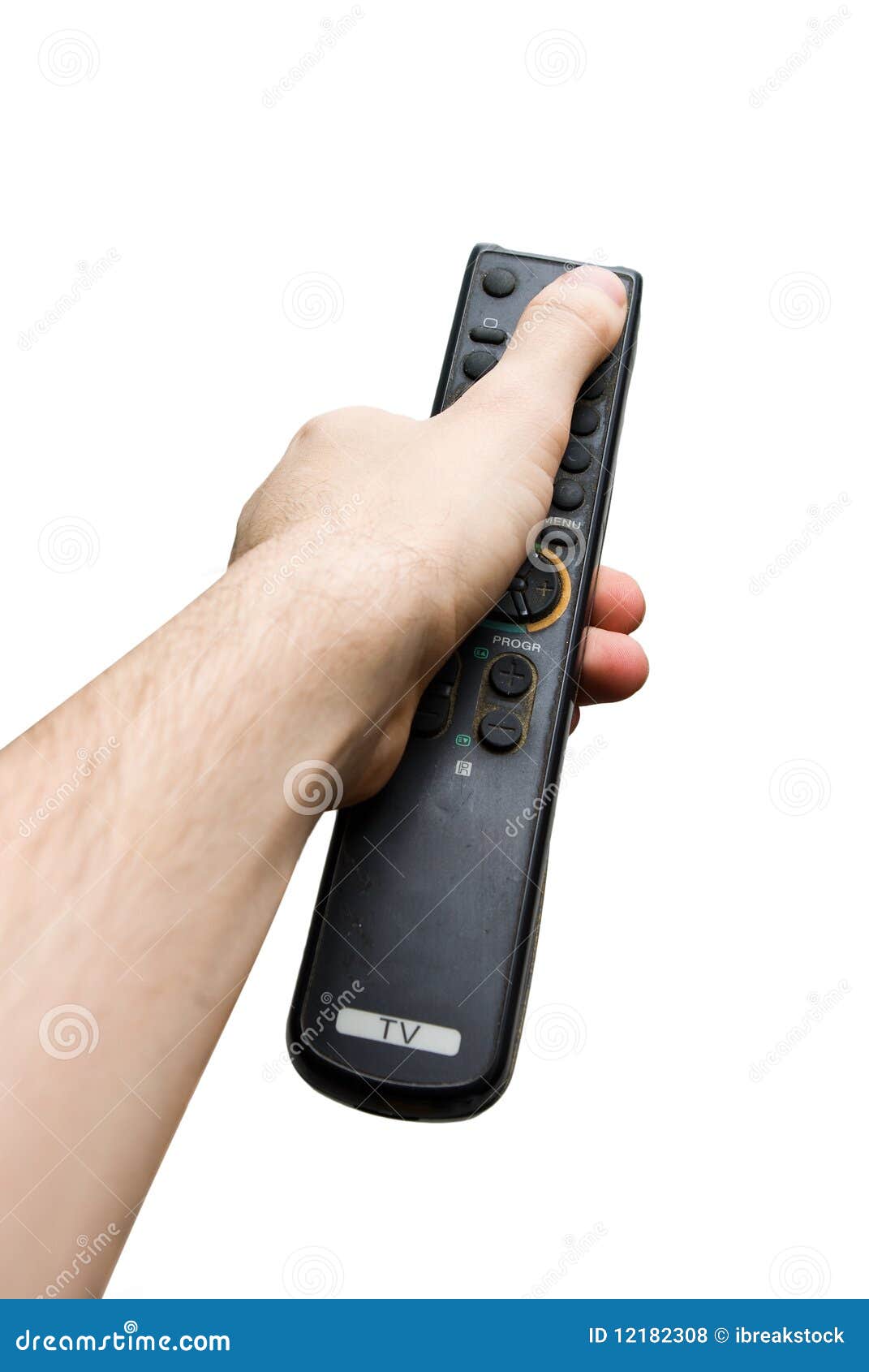Hand Holding an Old TV Remote Control Isolated Stock Photo - Image of ...