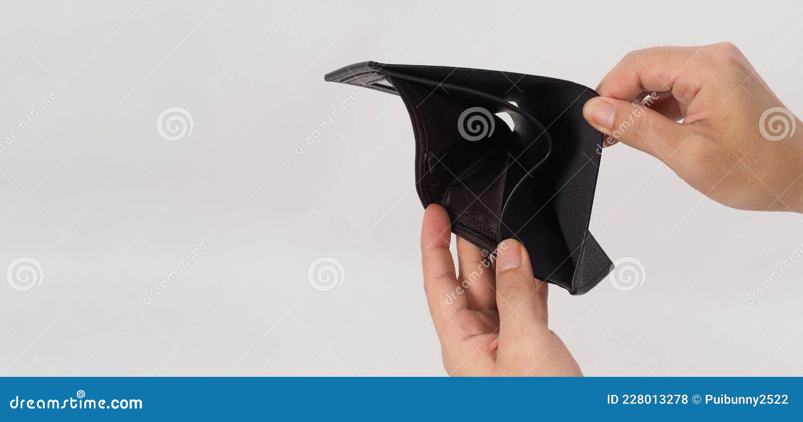 Hand is Holding and Open Black Empty Wallet on White Background Stock ...