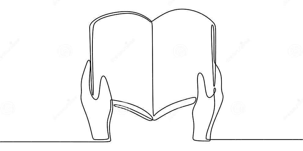Hand Holding an Open Book in Continuous Line Drawing, Representing ...
