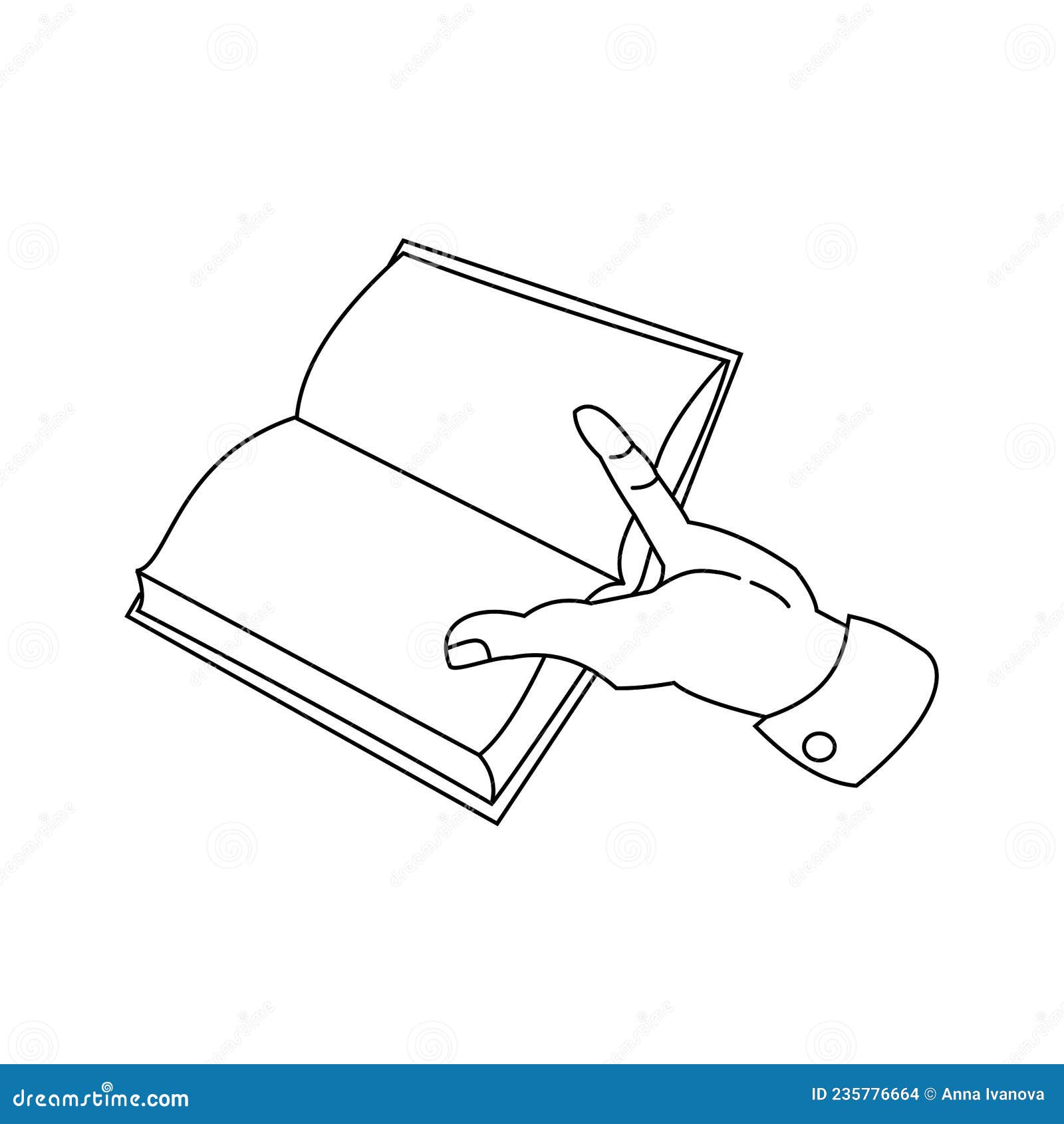 Hand Holding Open Book Outline Illustration Stock Vector - Illustration ...