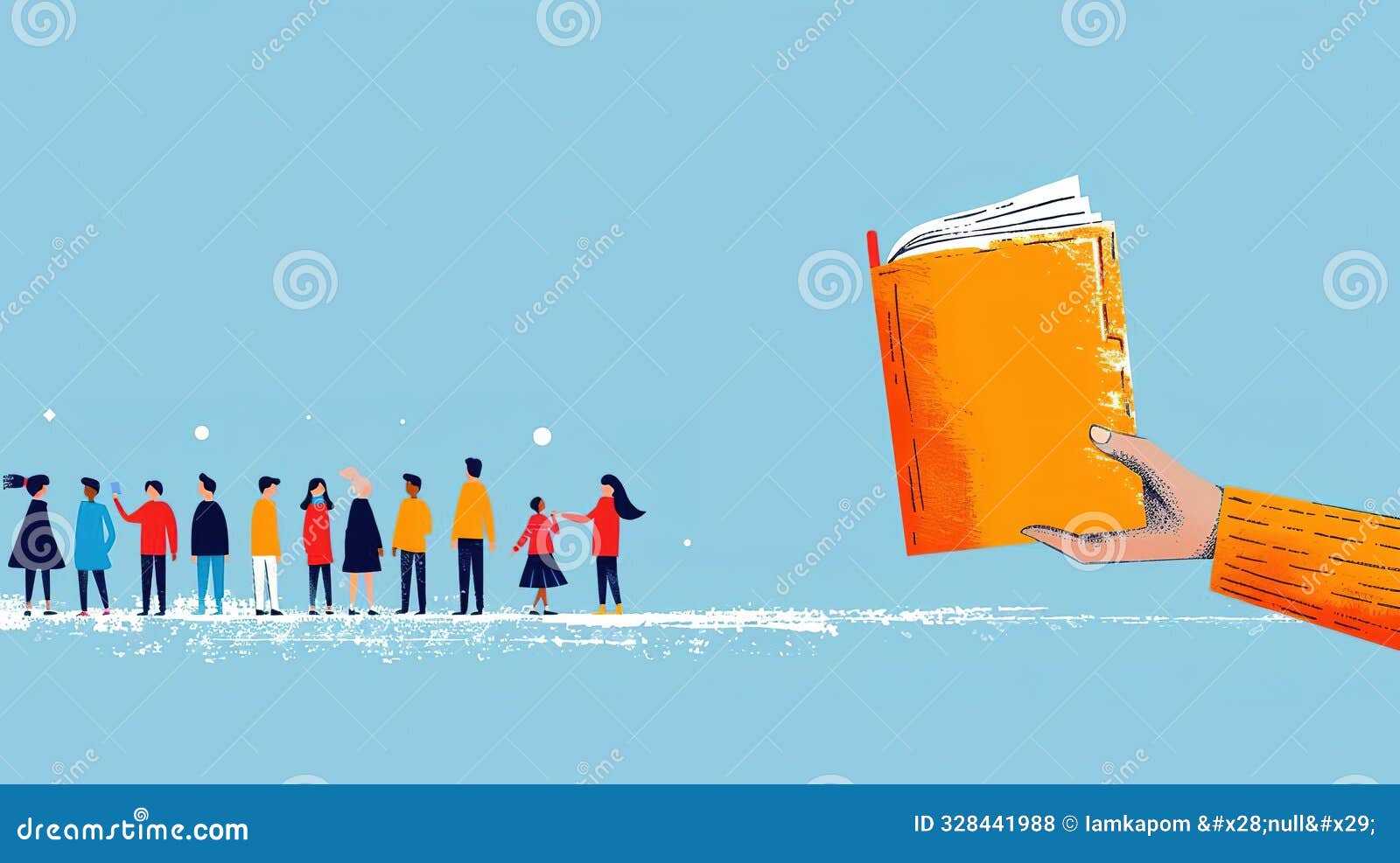Hand Holding Open Book, People Line Up To Read, Knowledge Sharing ...