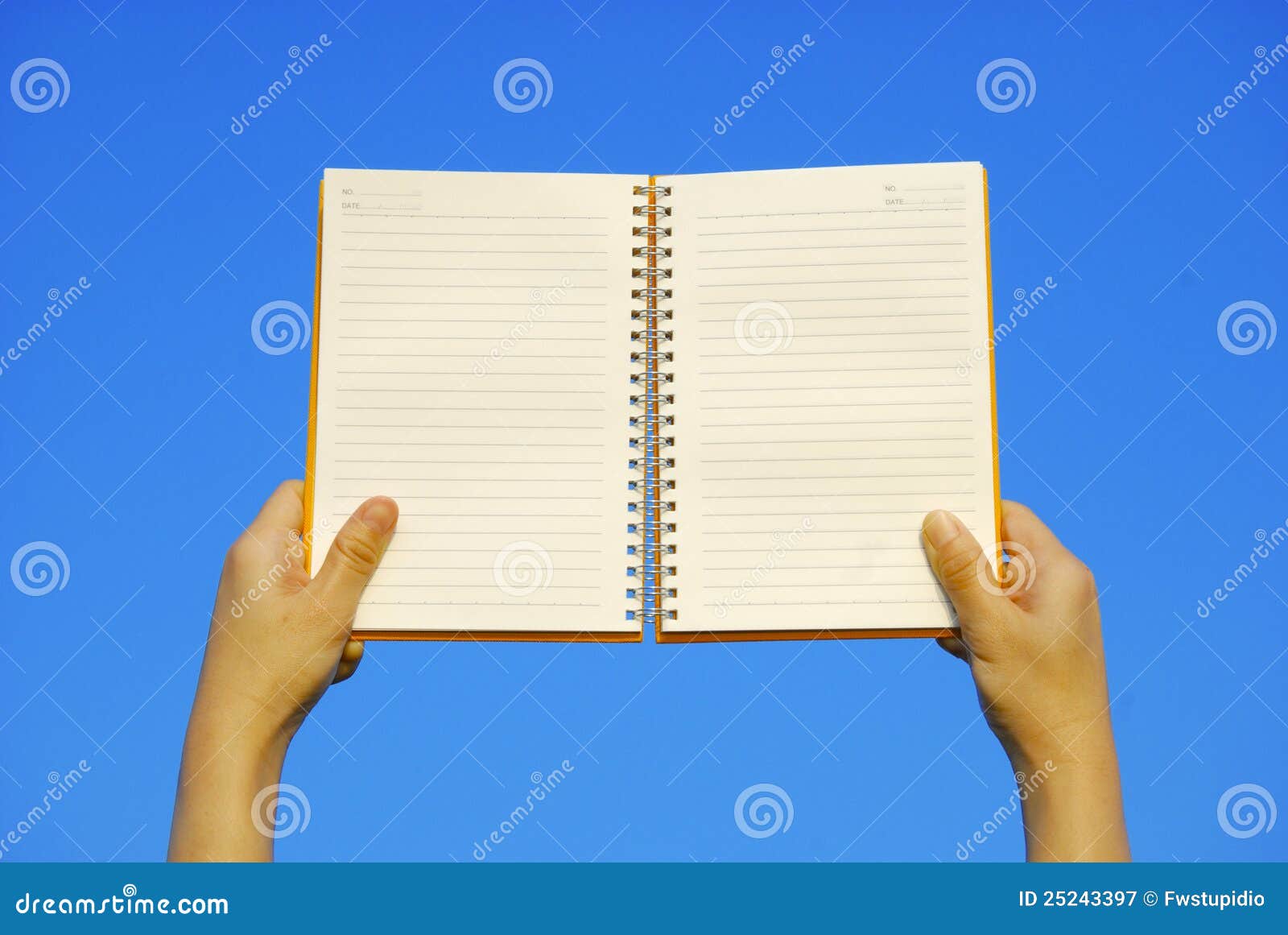 Hand Holding Open Notebook and Blue Sky Stock Image - Image of meeting ...