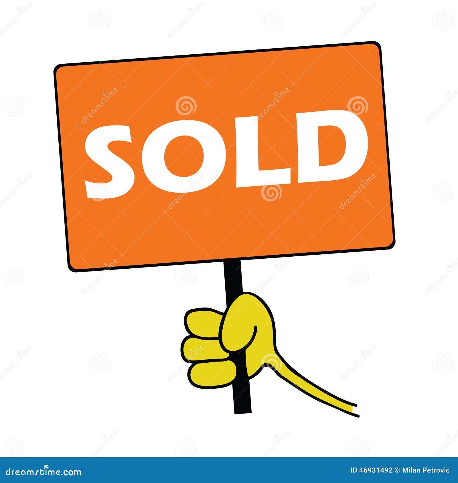 Hand Holding Orange Board with Sold Message Stock Vector - Illustration ...