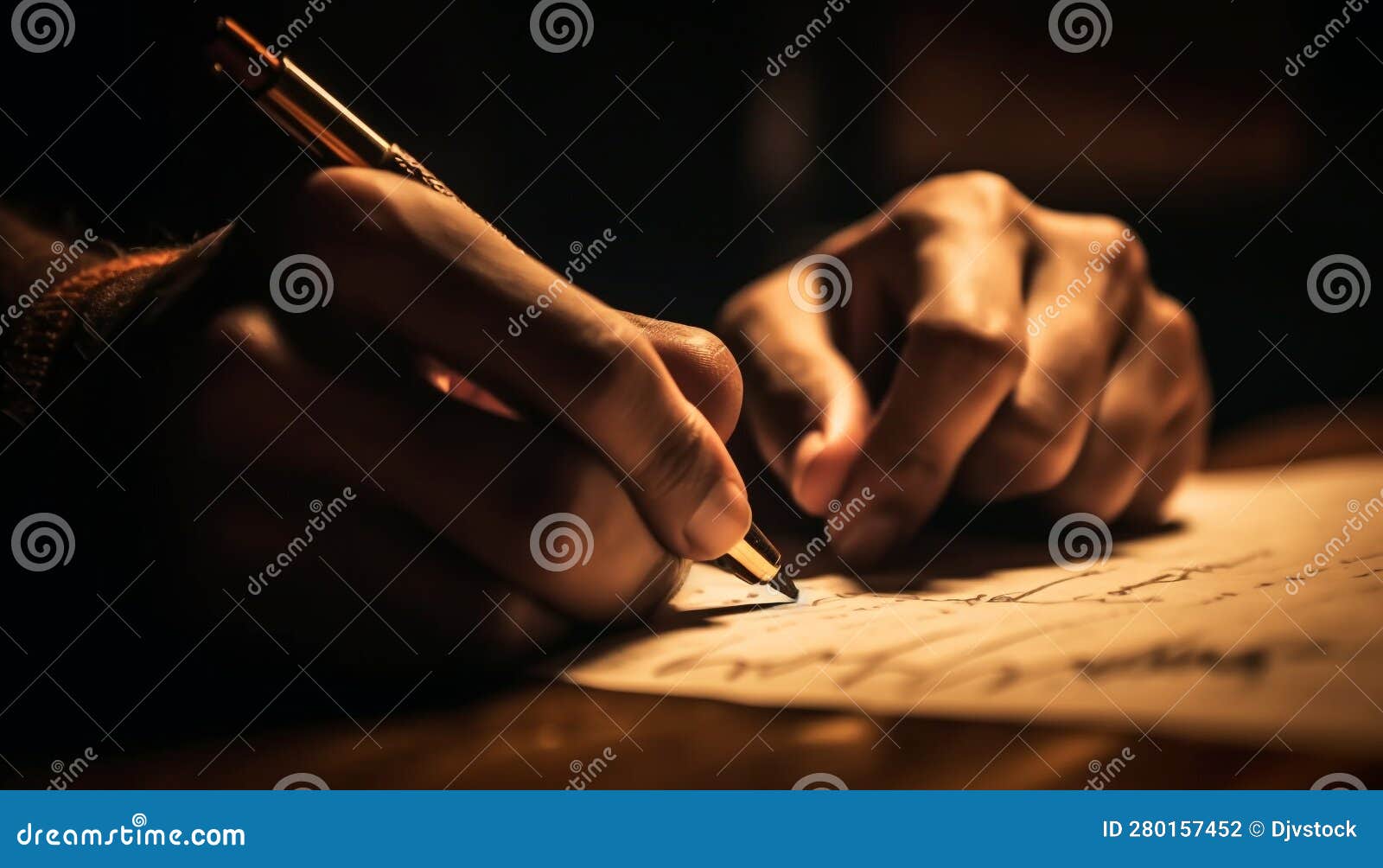 Hand Holding Pen, Close Up of Handwriting on Paper, Office Work ...