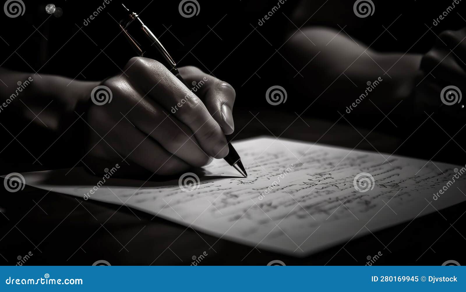 Hand Holding Pen, Focusing on Foreground, Signing Sheet Music Document ...
