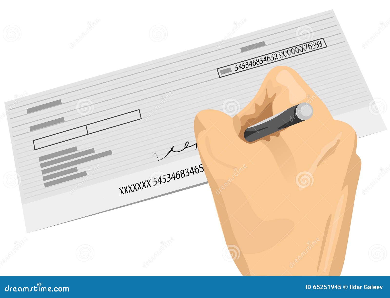 Hand Holding a Pen Signing a Blank Check Stock Vector - Illustration of ...