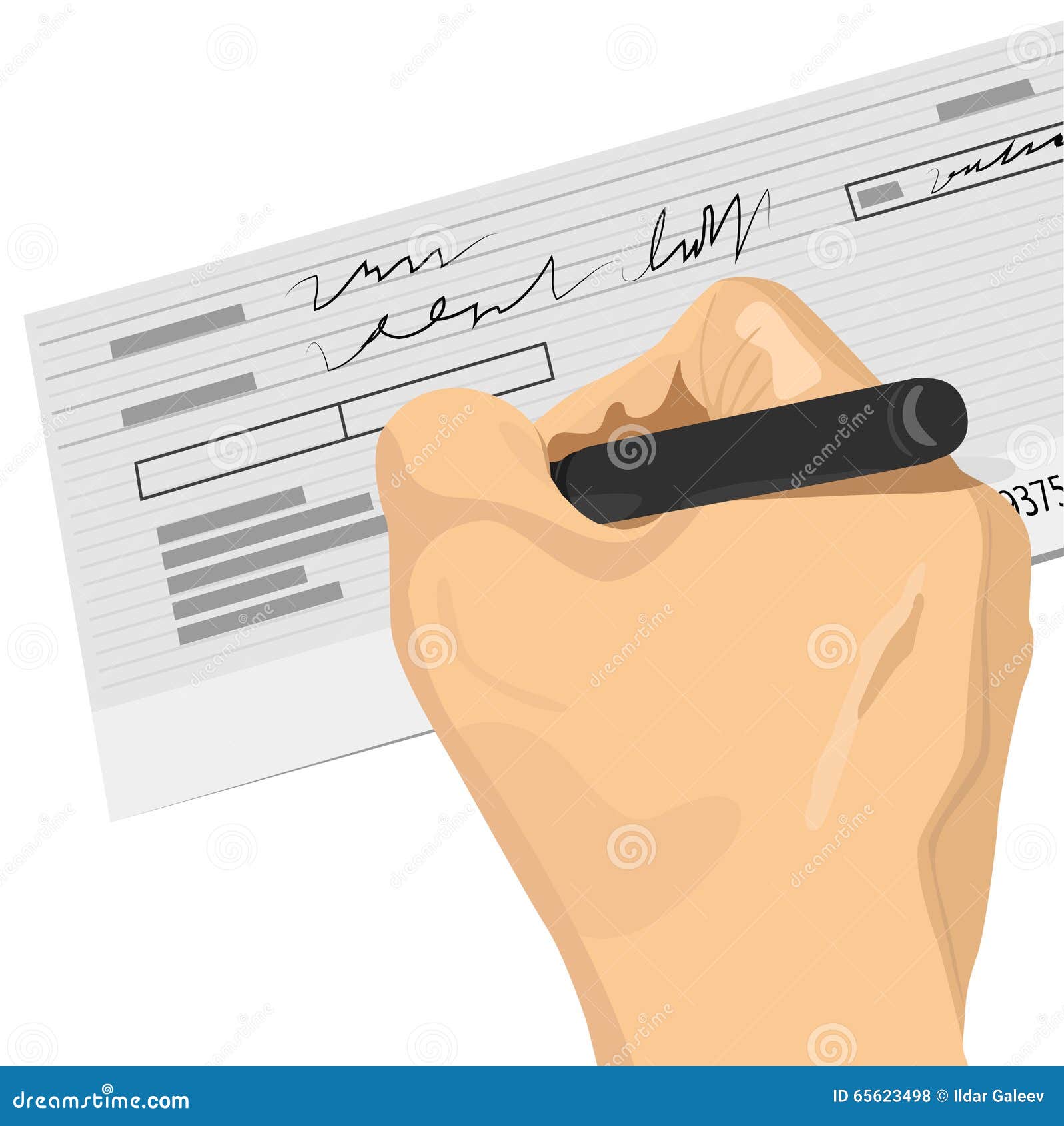 Hand Holding a Pen Signing a Blank Check Stock Vector - Illustration of ...