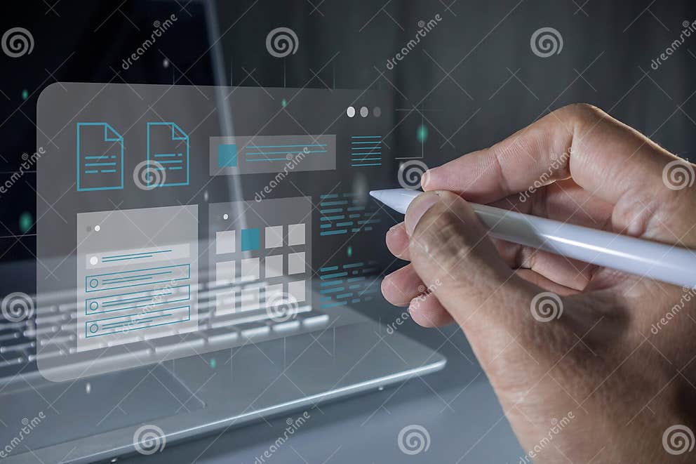 Hand Holding a Pen with Virtual Notepad To Check Notes, Schedule ...