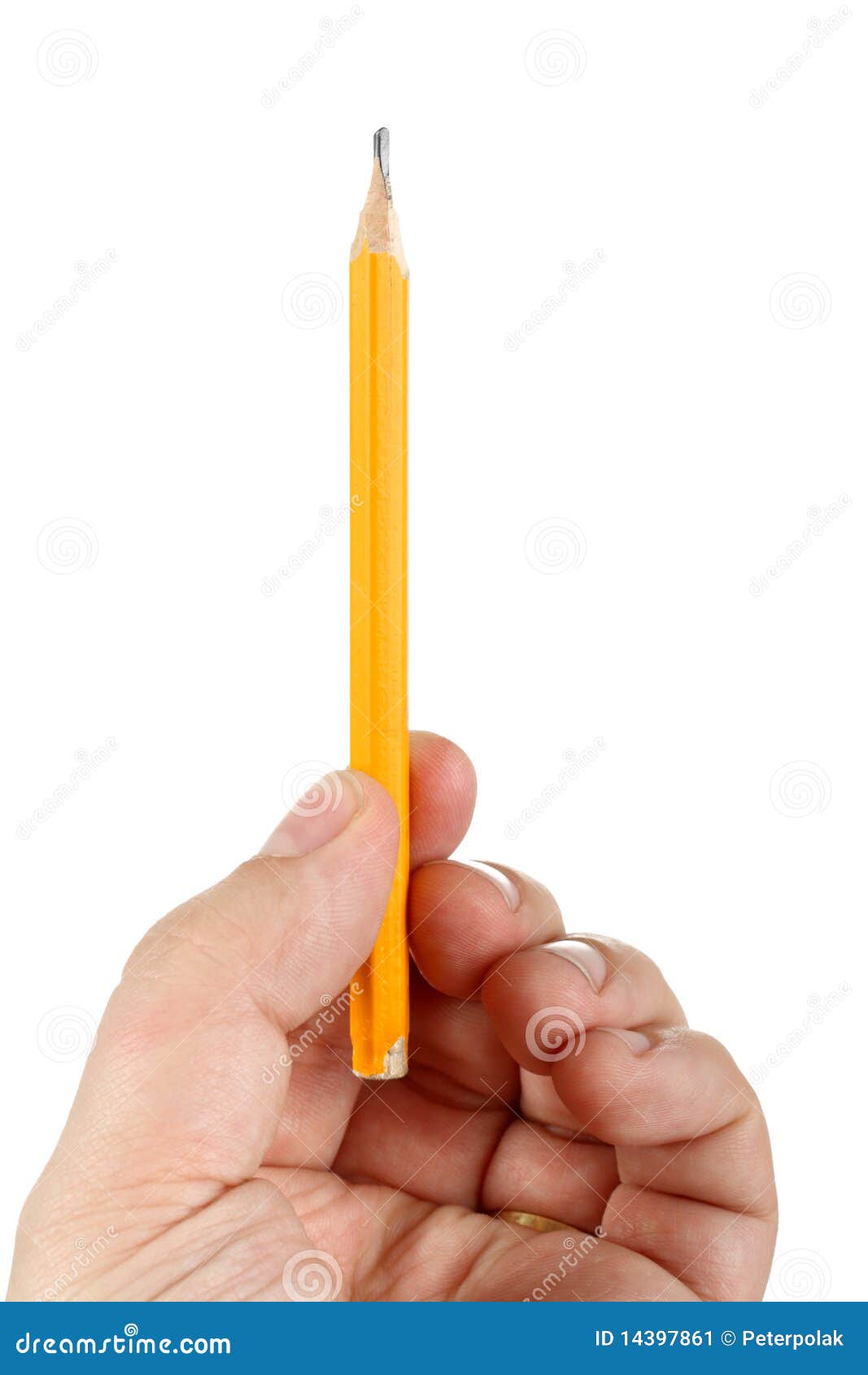 Hand Holding A Pencil Isolated On White Stock Image - Image: 14397861
