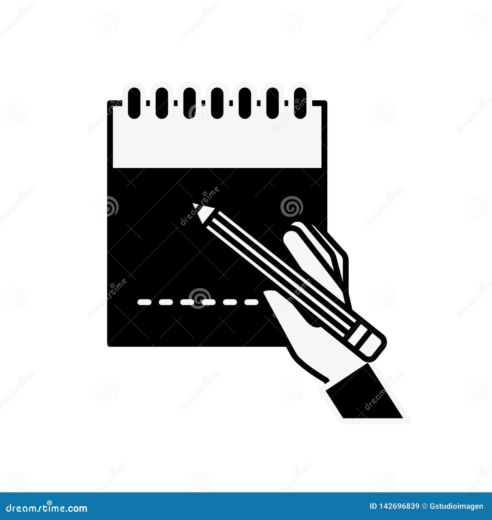Hand Holding Pencil Writing on Notepad Stock Vector - Illustration of ...