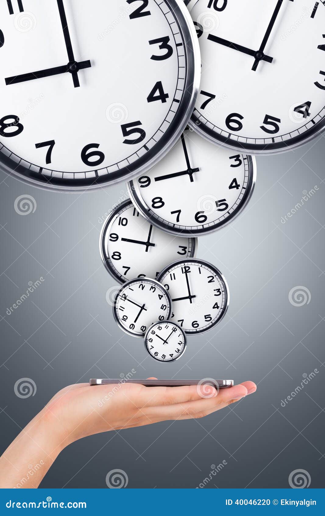 Hand Holding Phone with Analog Clocks Stock Photo - Image of ...