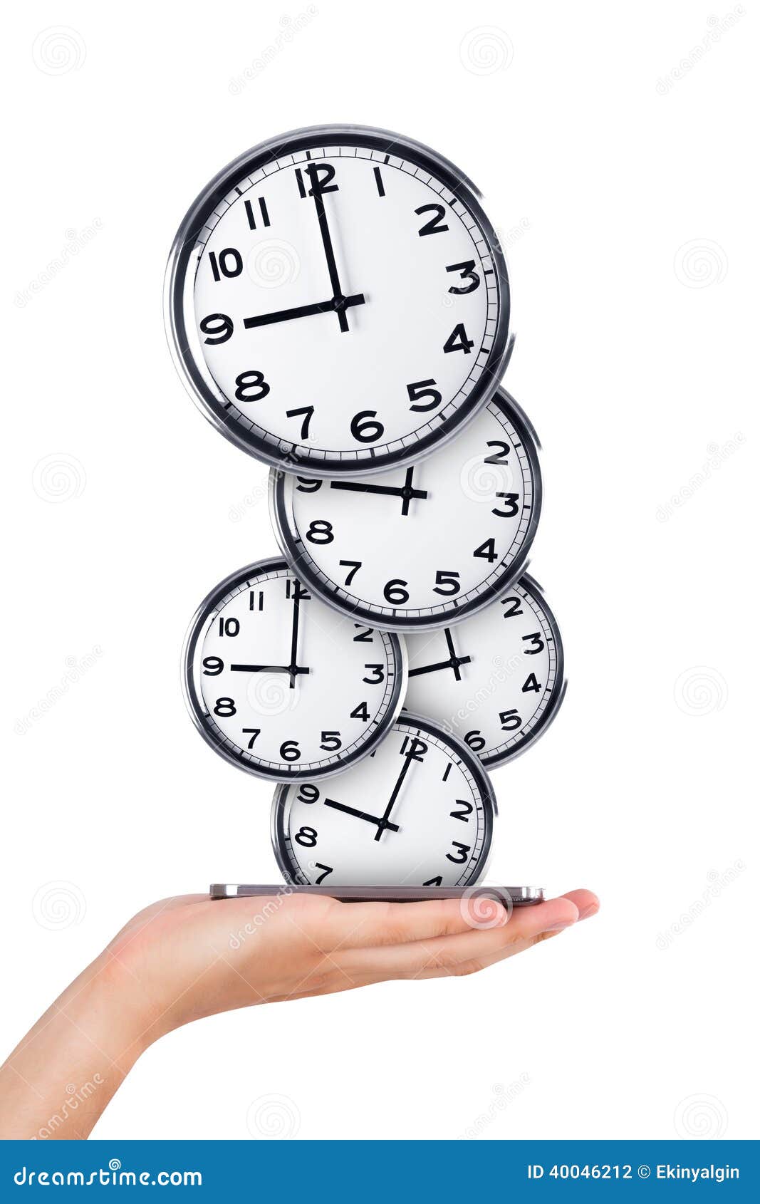 Hand Holding Phone with Analog Clocks Stock Photo - Image of close ...