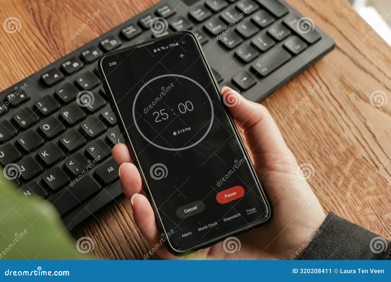 Phone with Black and White 25-minute Timer To Study with the Pomodoro Method Stock Image - Image ...