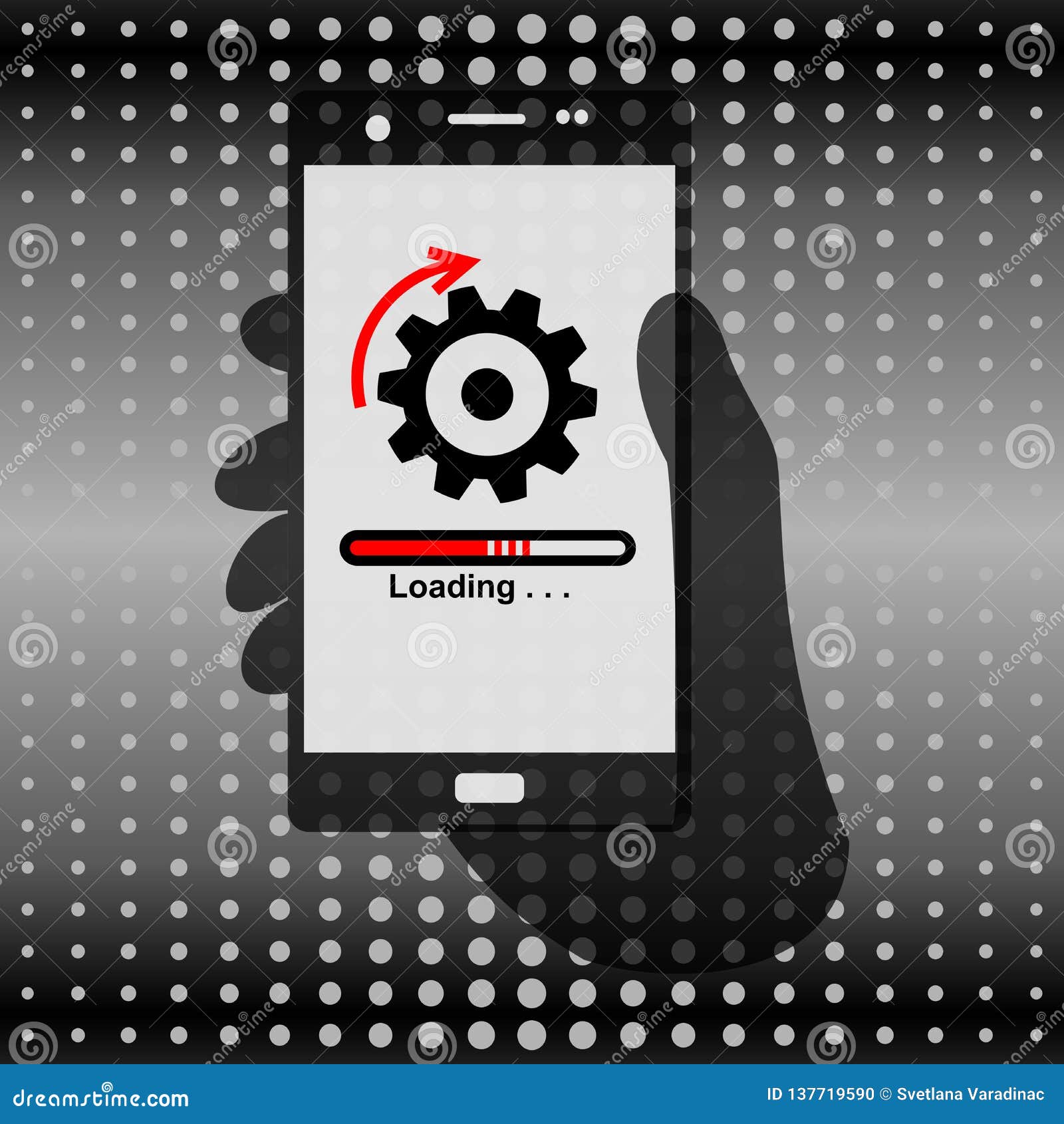 Hand Holding Phone for Business Communication. Icon Loading on the ...