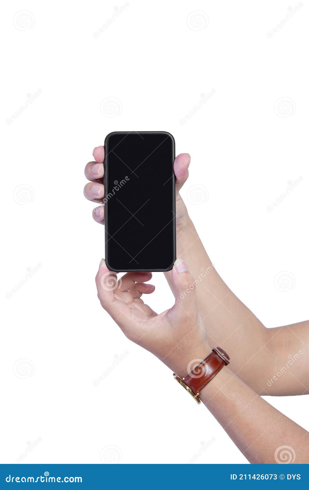 Hand Holding the Phone in Front View Mockup Concept Stock Image - Image ...