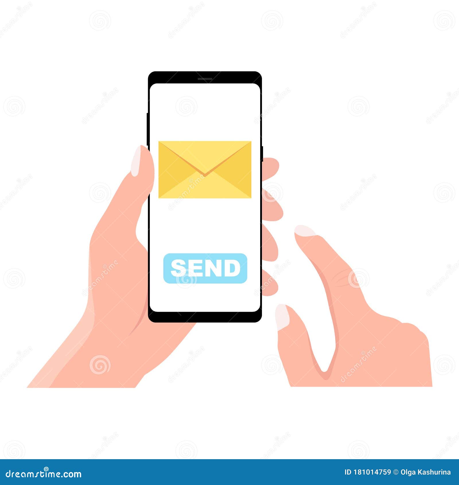 Hand Holding Phone with Message Envelope. Finger Touch Screen Stock ...
