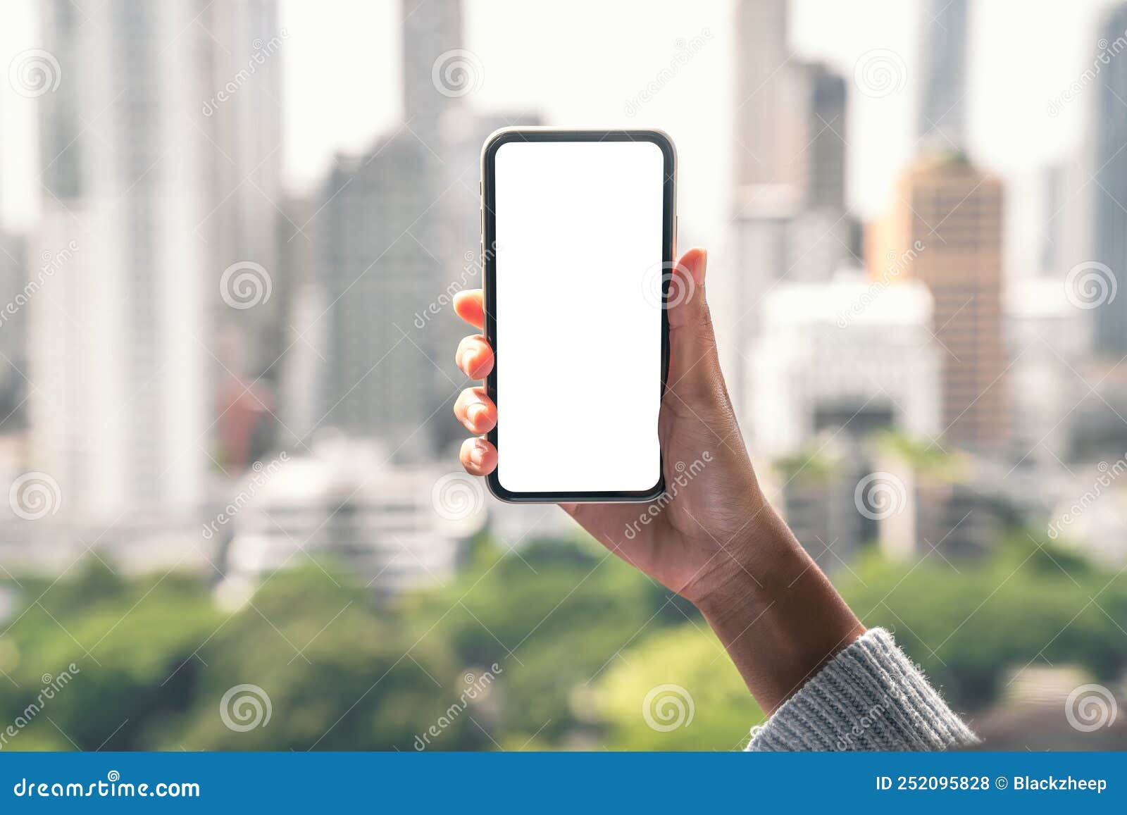 Hand Holding Phone Mobile White Blank Screen Stock Photo - Image of ...