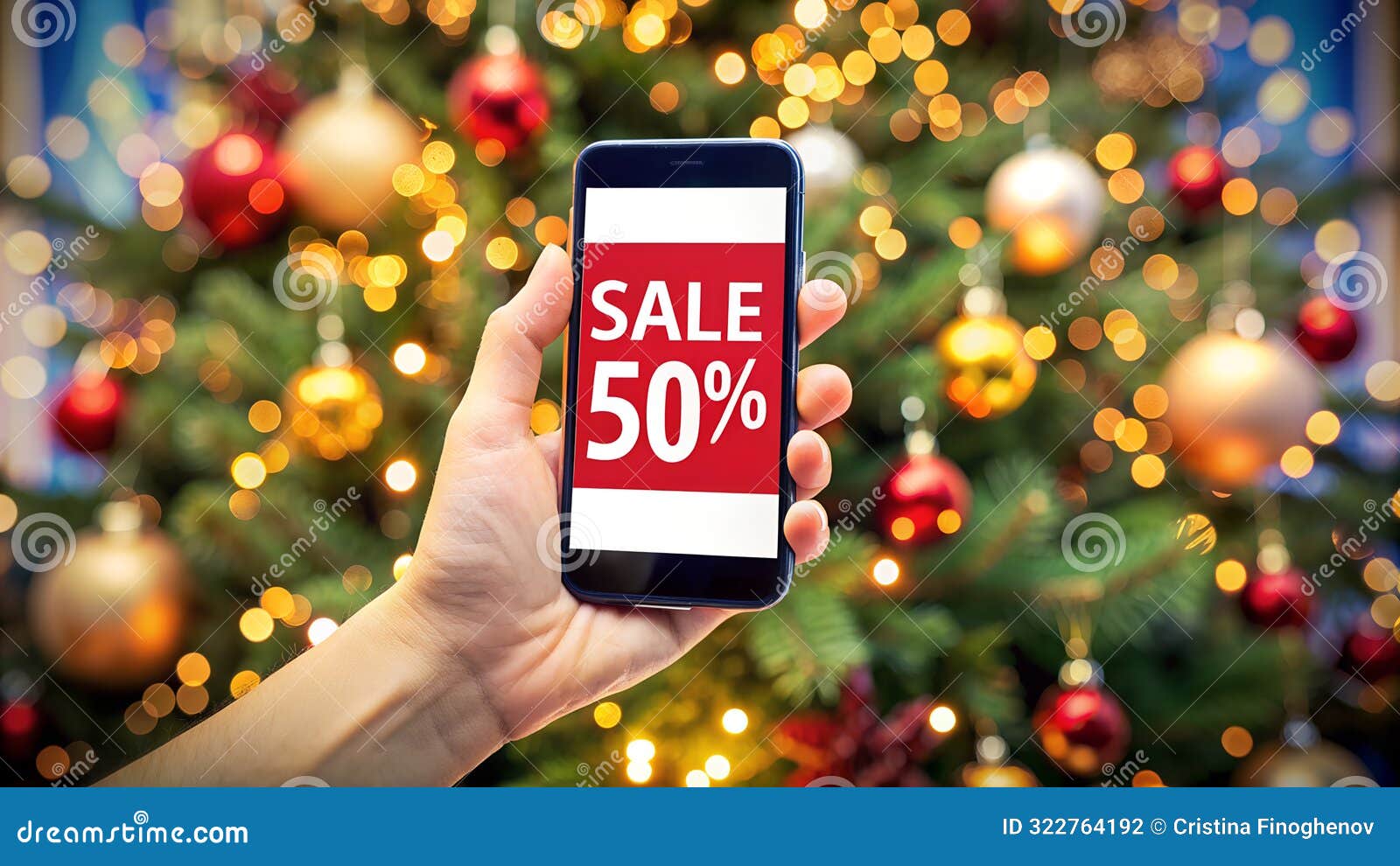 Hand Holding Phone with 50 Percent Sign on Screen, Minimalism Stock ...