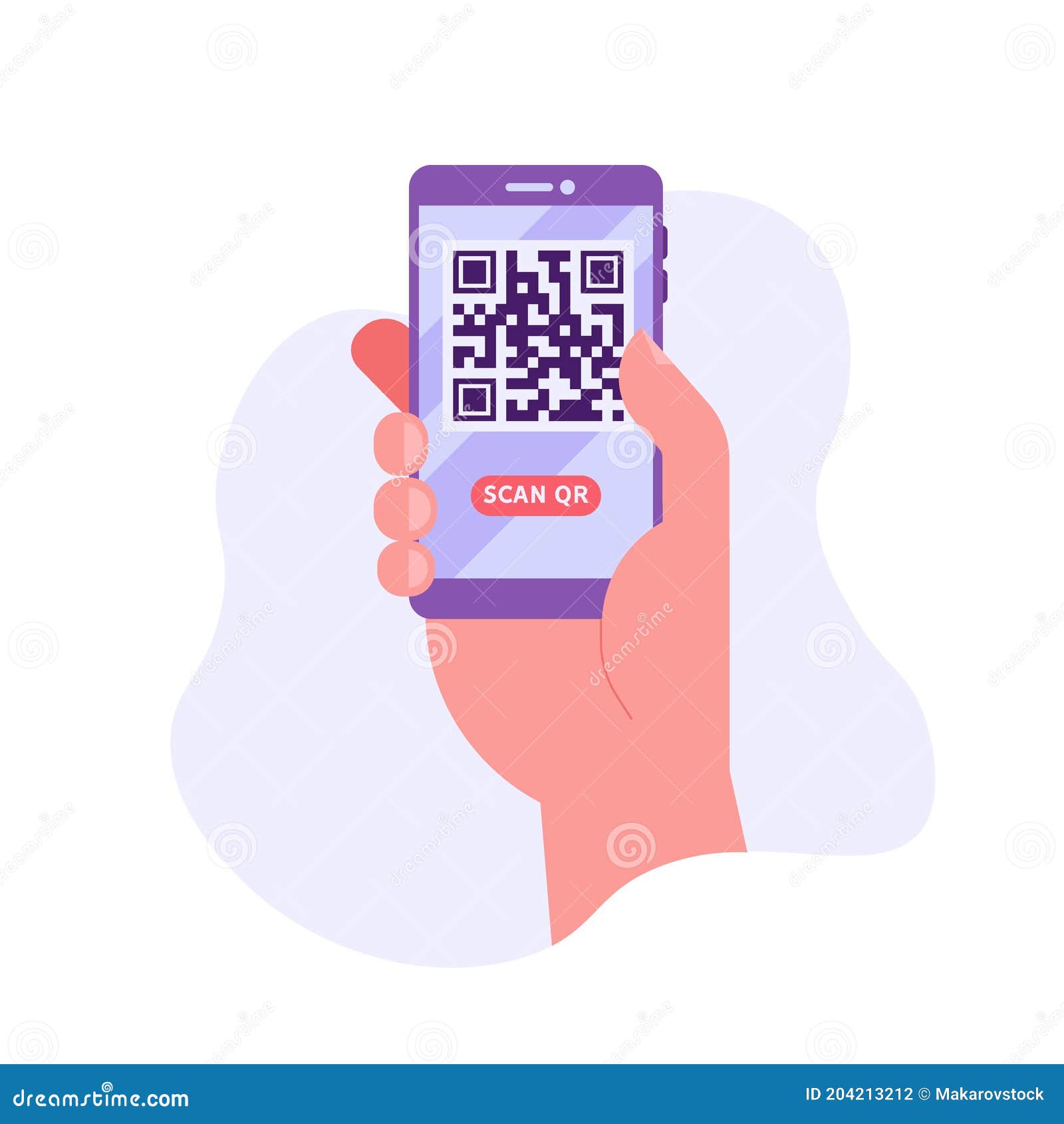 Hand Holding Phone With QR Sign. User Scanning QR-code With Phone For ...
