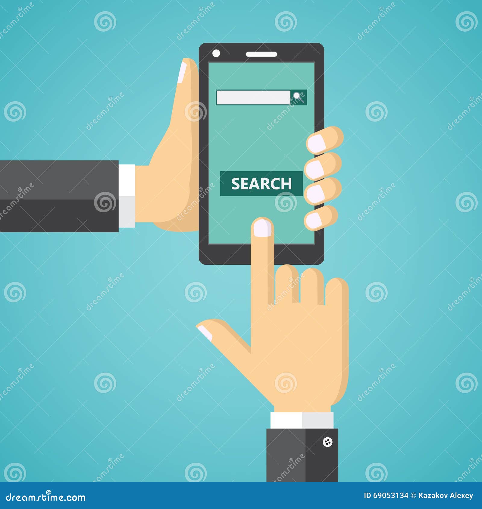 Hand Holding Phone With Search Field On The Screen Stock Vector