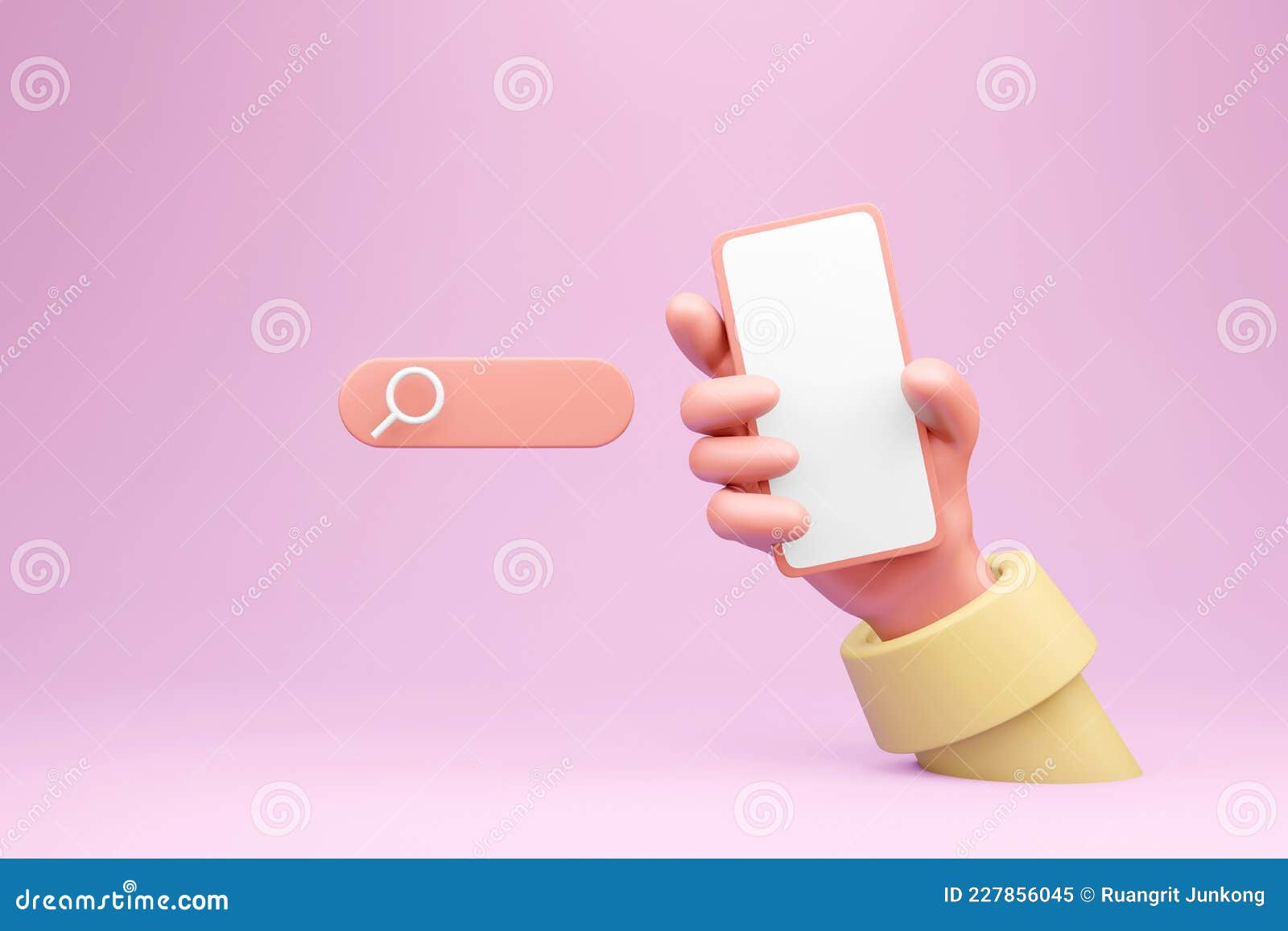 Hand Holding Phone and Search for Information. Search Bar Icon, 3D ...